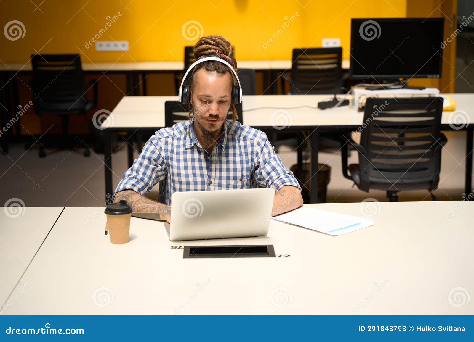 Informal Man Settled Down with Laptop at Office Desk Stock Image ...