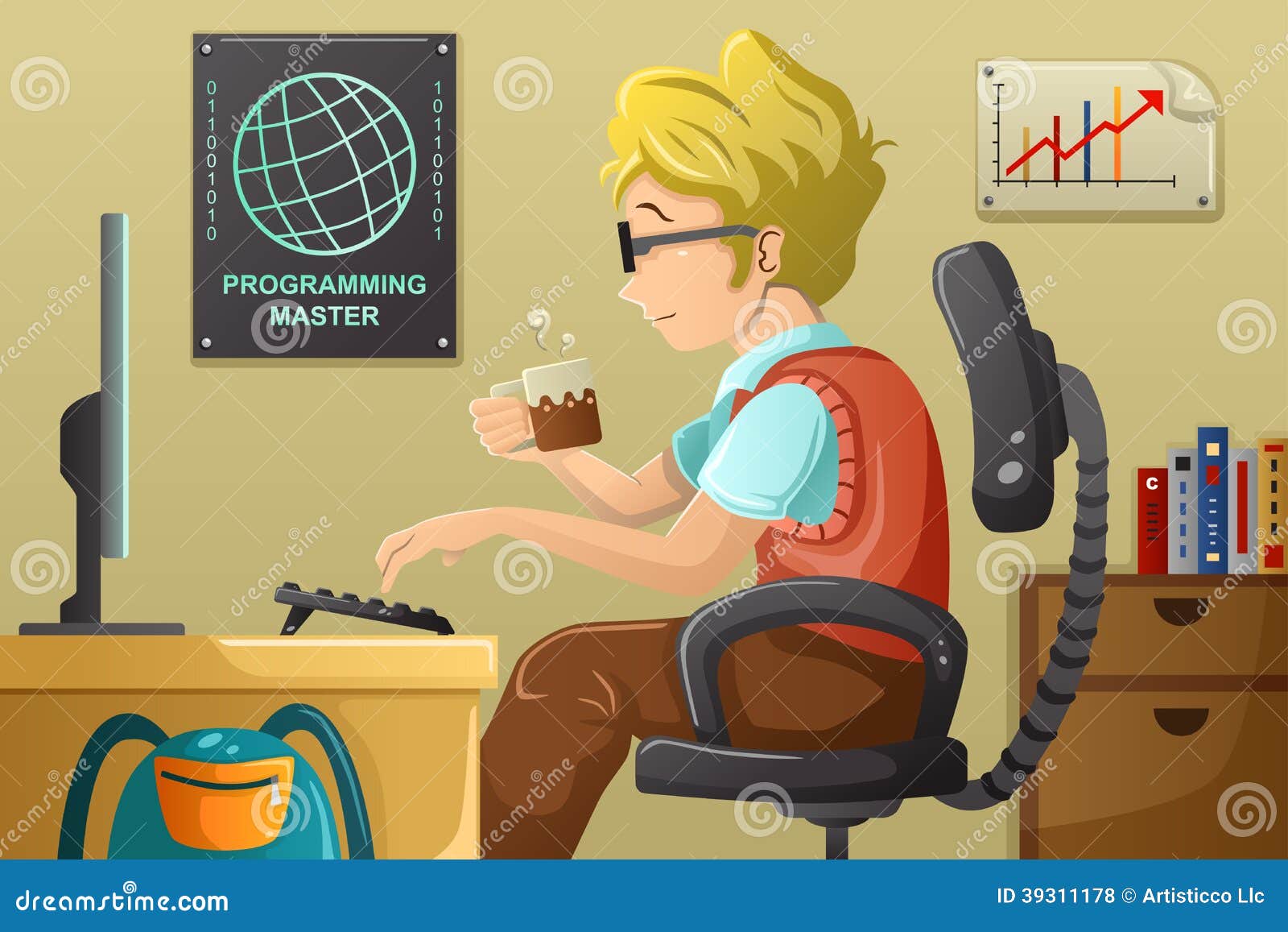 Informaticien Travaillant Sur Son Ordinateur Illustration de Vecteur ...