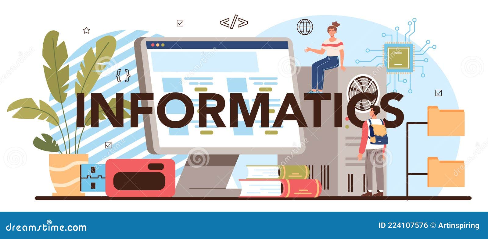 Informatics Typographic Header. it Education, Student Write Software Stock Vector - Illustration ...