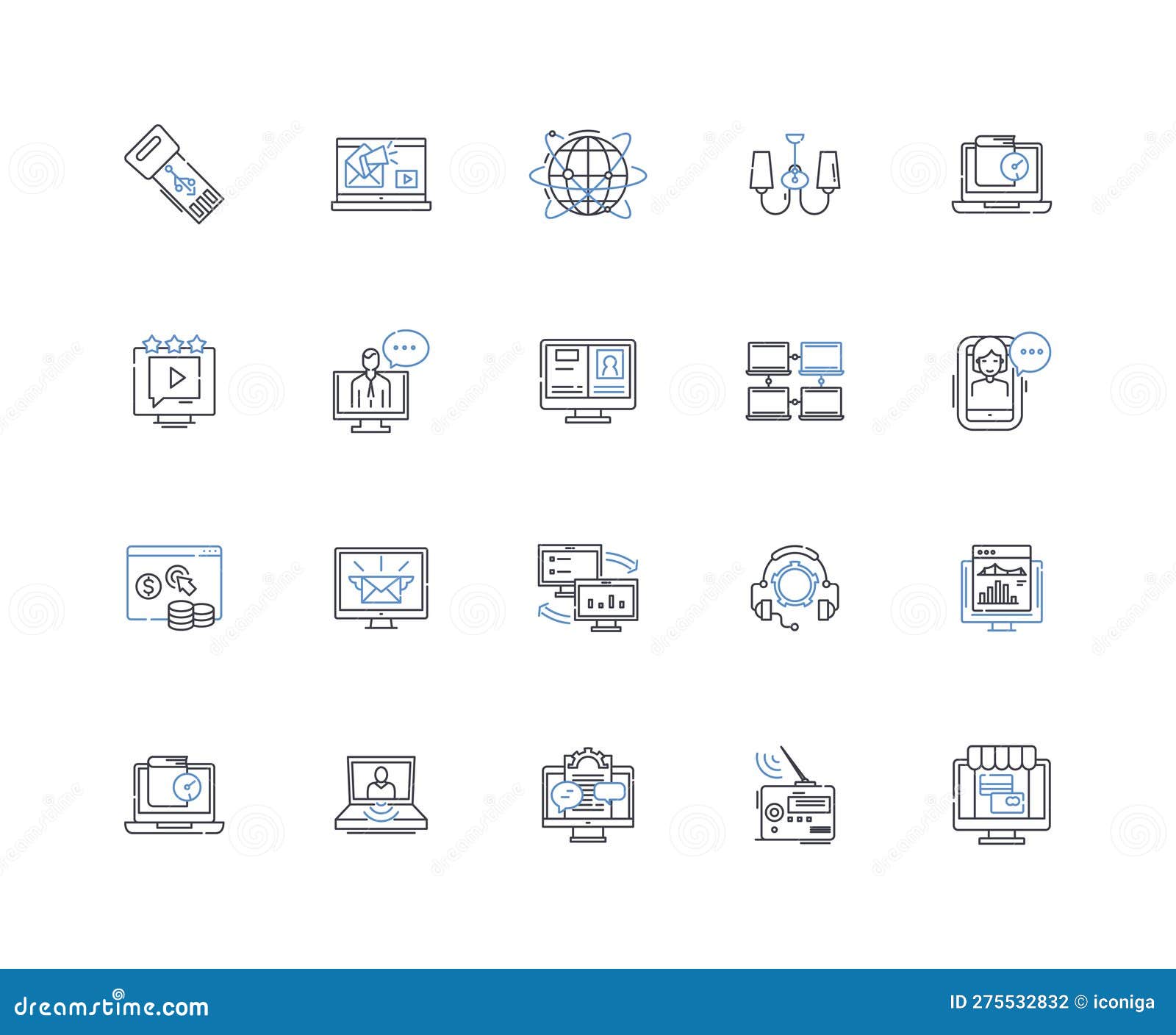 Information Age Line Icons Collection Digitization Automation Connectivity Big Data