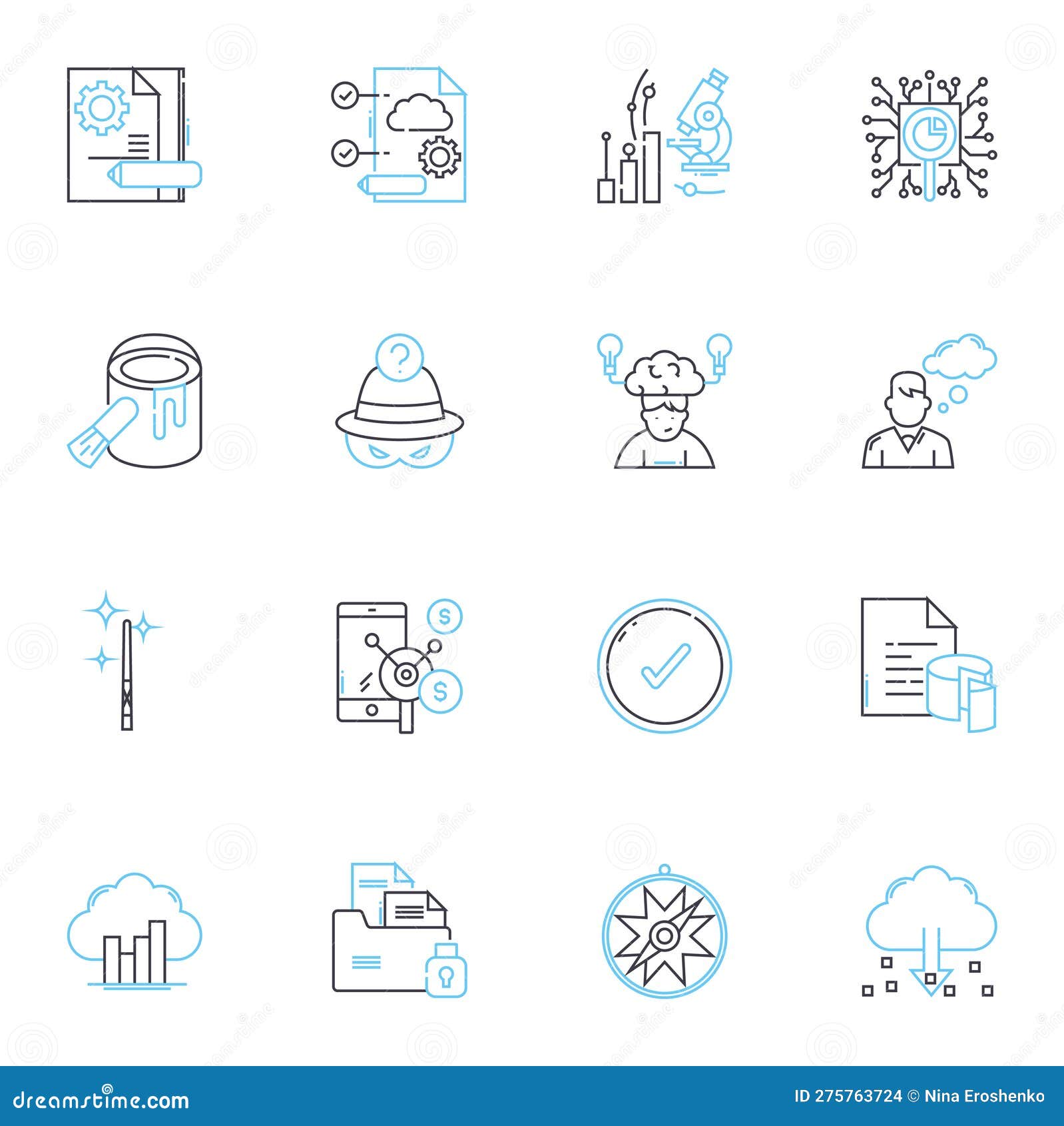Information Analysis Linear Icons Set. Scrutiny, Dissection ...