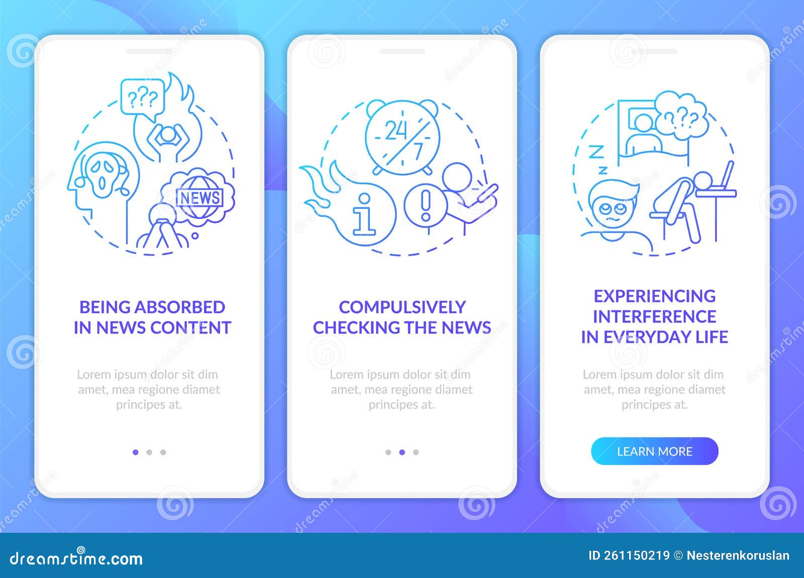 Information Anxiety Blue Gradient Onboarding Mobile App Screen Stock ...