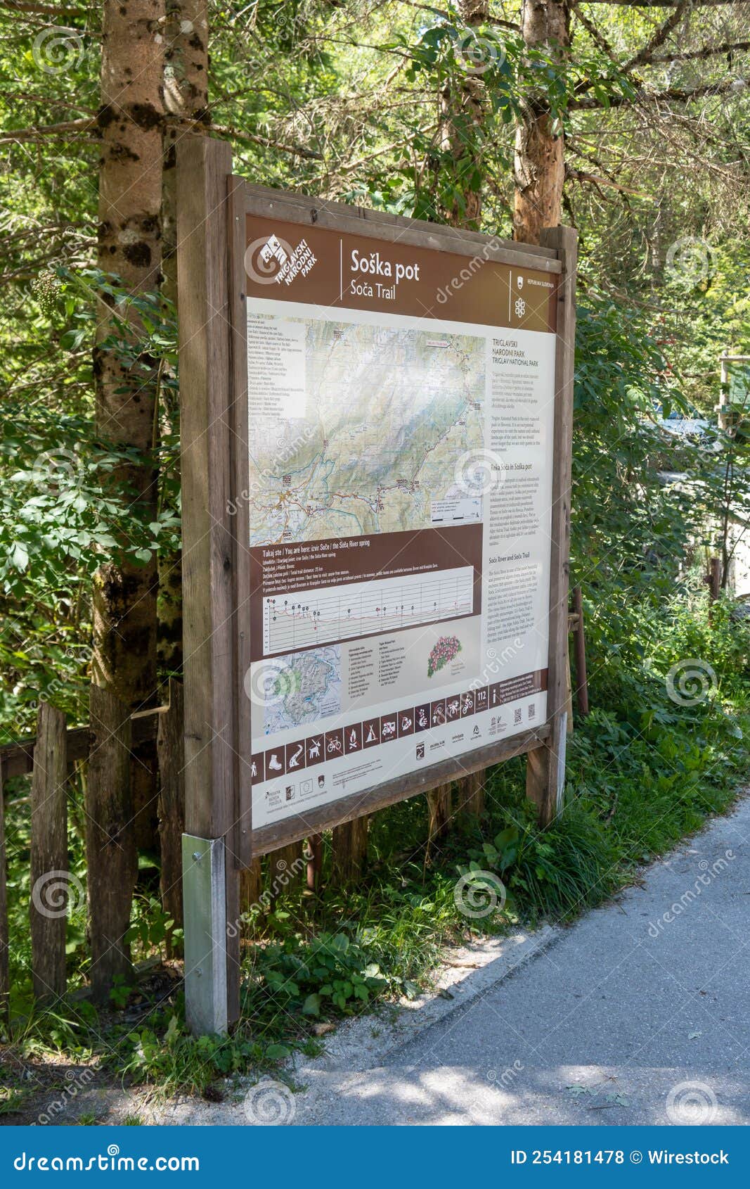 Information Board with a Map Marking the Way of the Soca Trail Along ...