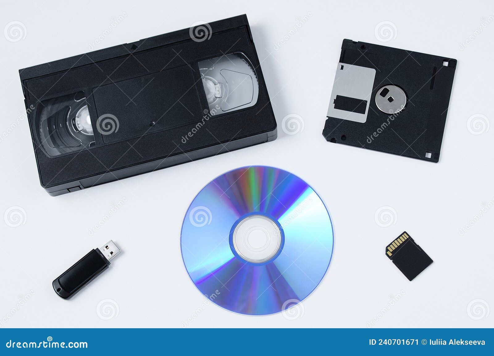 Information Carriers. Flash Drive, Microchip, Compact Disk, Floppy ...