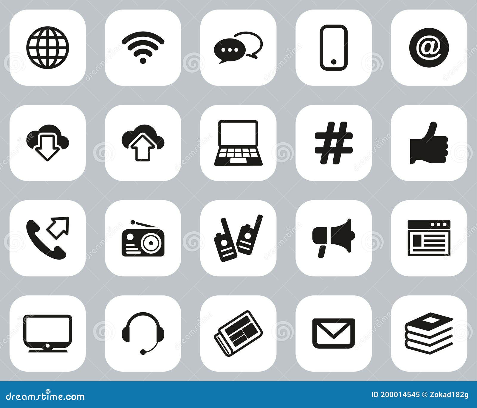 Information Channel Icons Black & White Flat Design Set Big Stock ...
