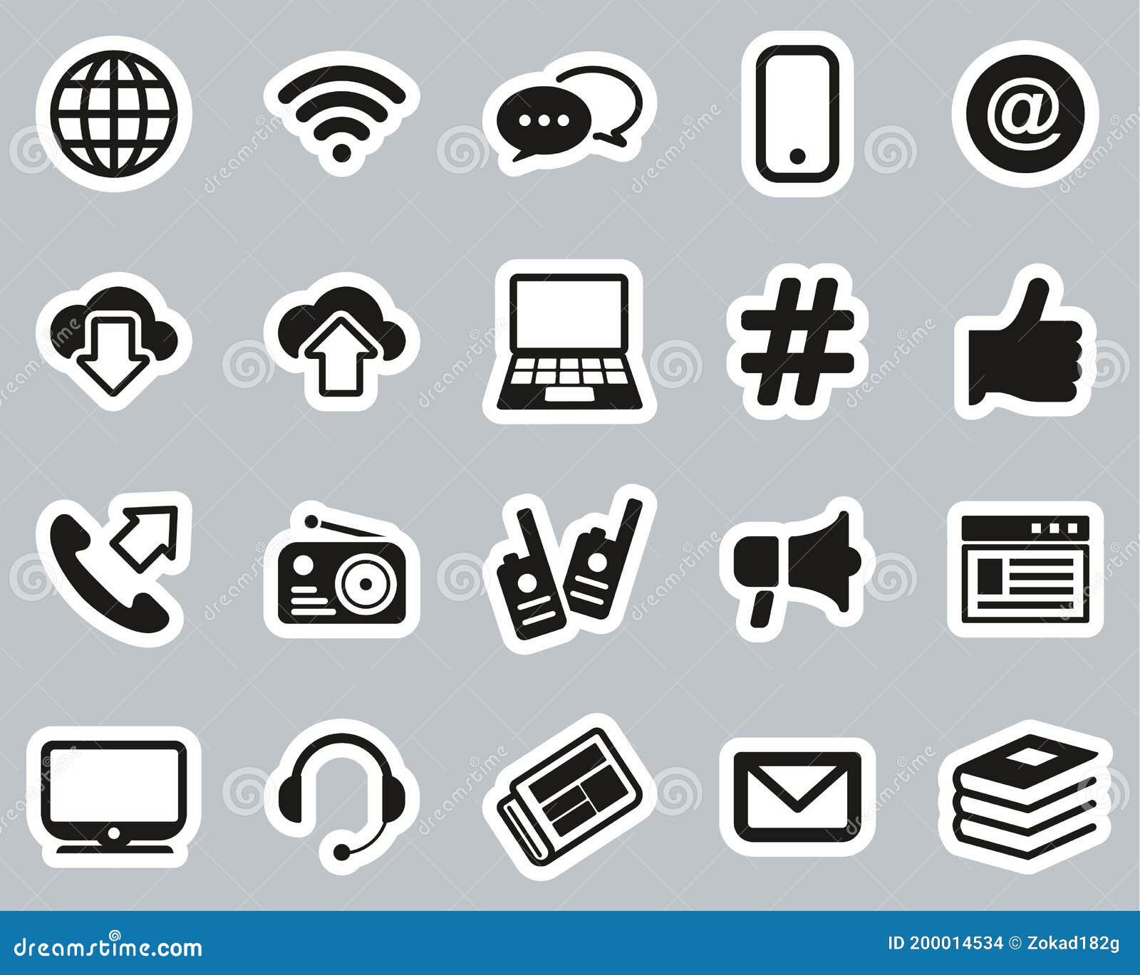 Information Channel Icons Black & White Sticker Set Big Stock Vector ...