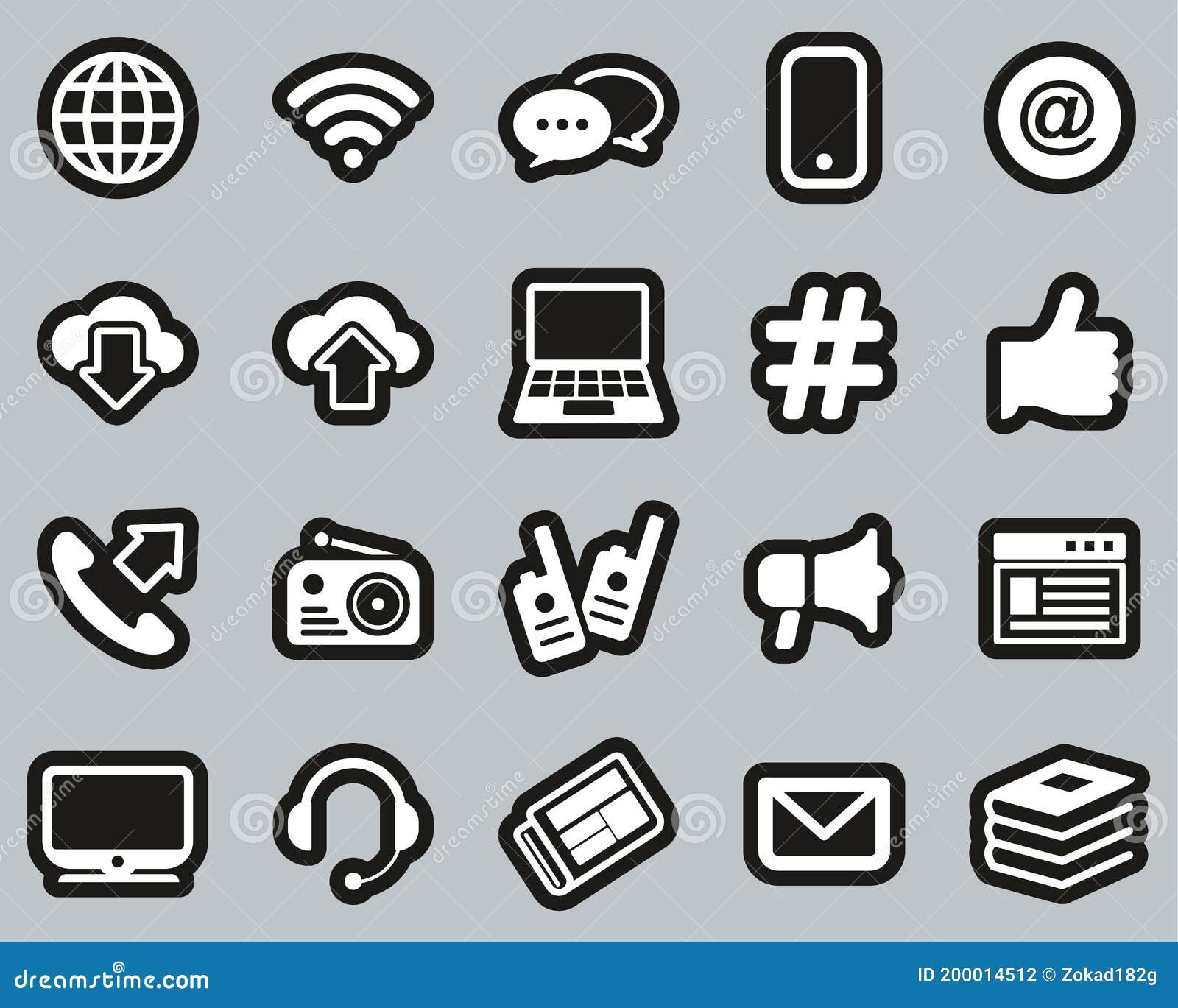 Information Channel Icons White on Black Sticker Set Big Stock Vector ...