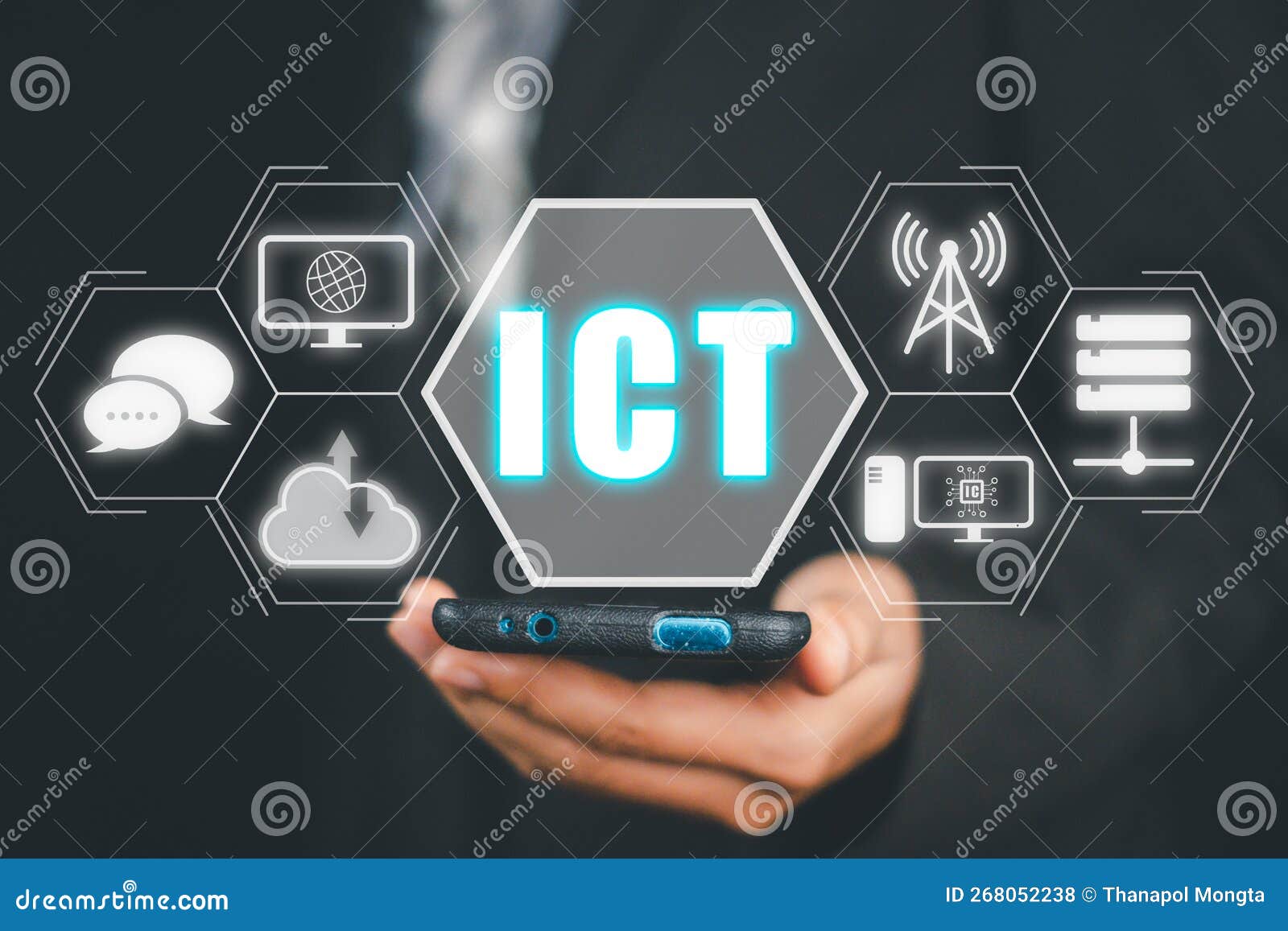 Information and Communications Technology ICT Concept, Person Using ...
