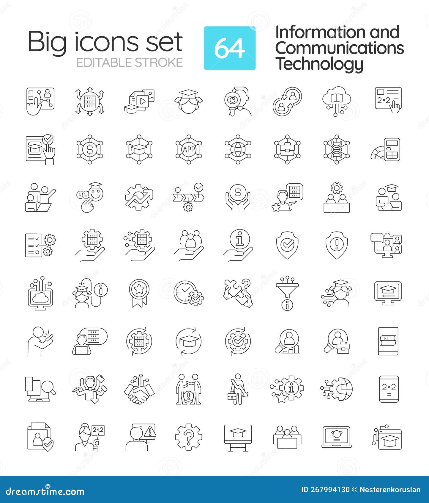 Information and Communications Technology Linear Icons Set Stock ...