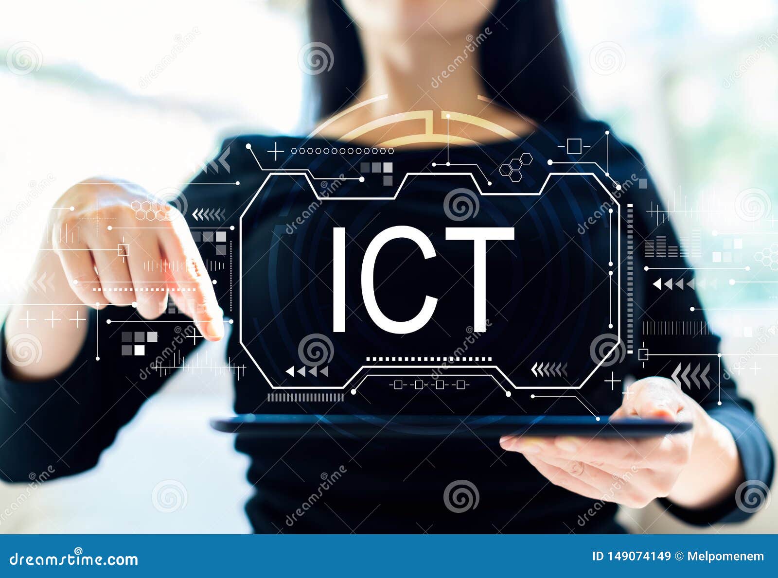 Information and Communications Technology with Woman Using Tablet Stock ... Information and Communications Technology with Woman Using Tablet Stock ...
