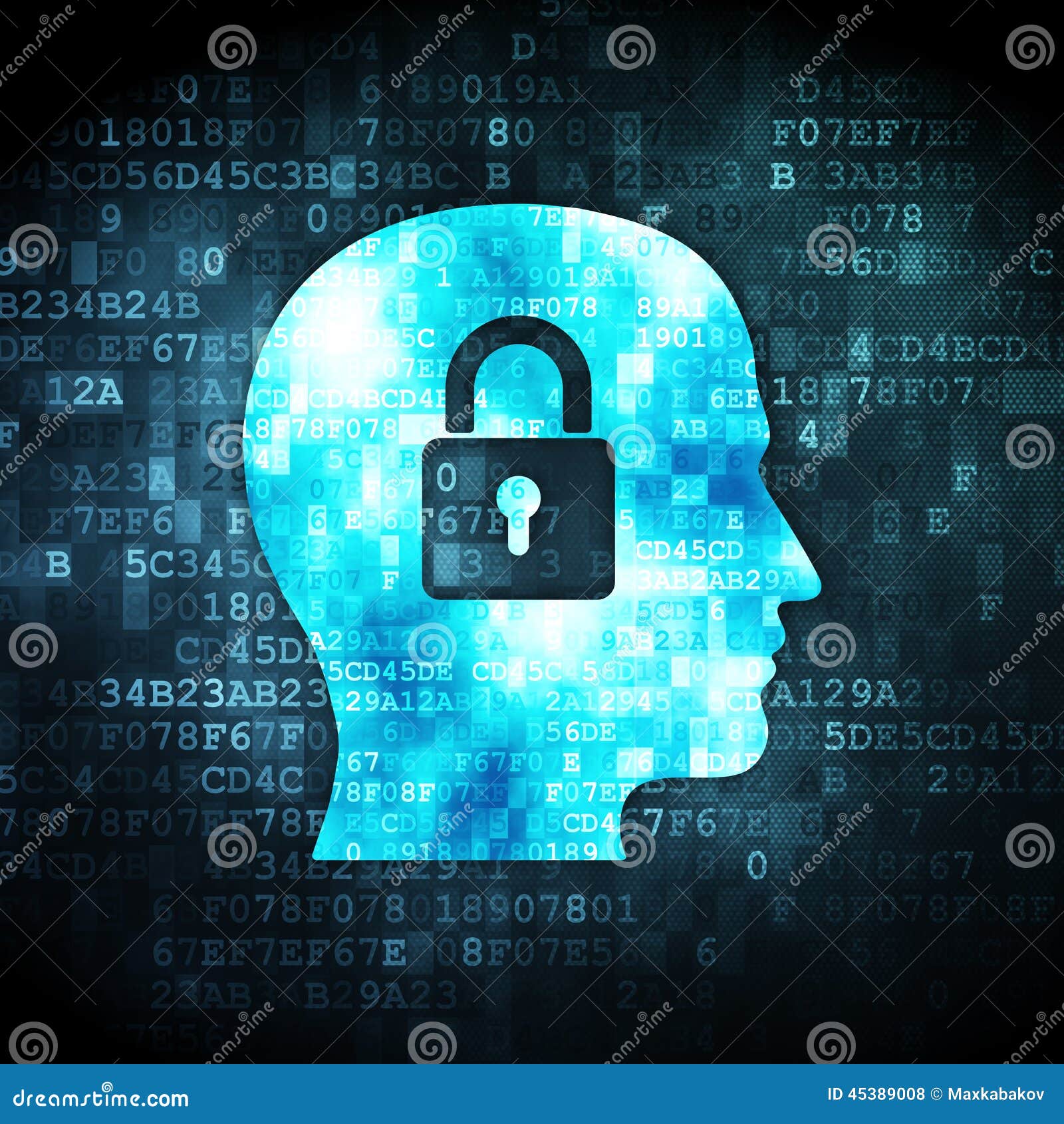 Information Concept: Head with Padlock on Digital Background Stock ...