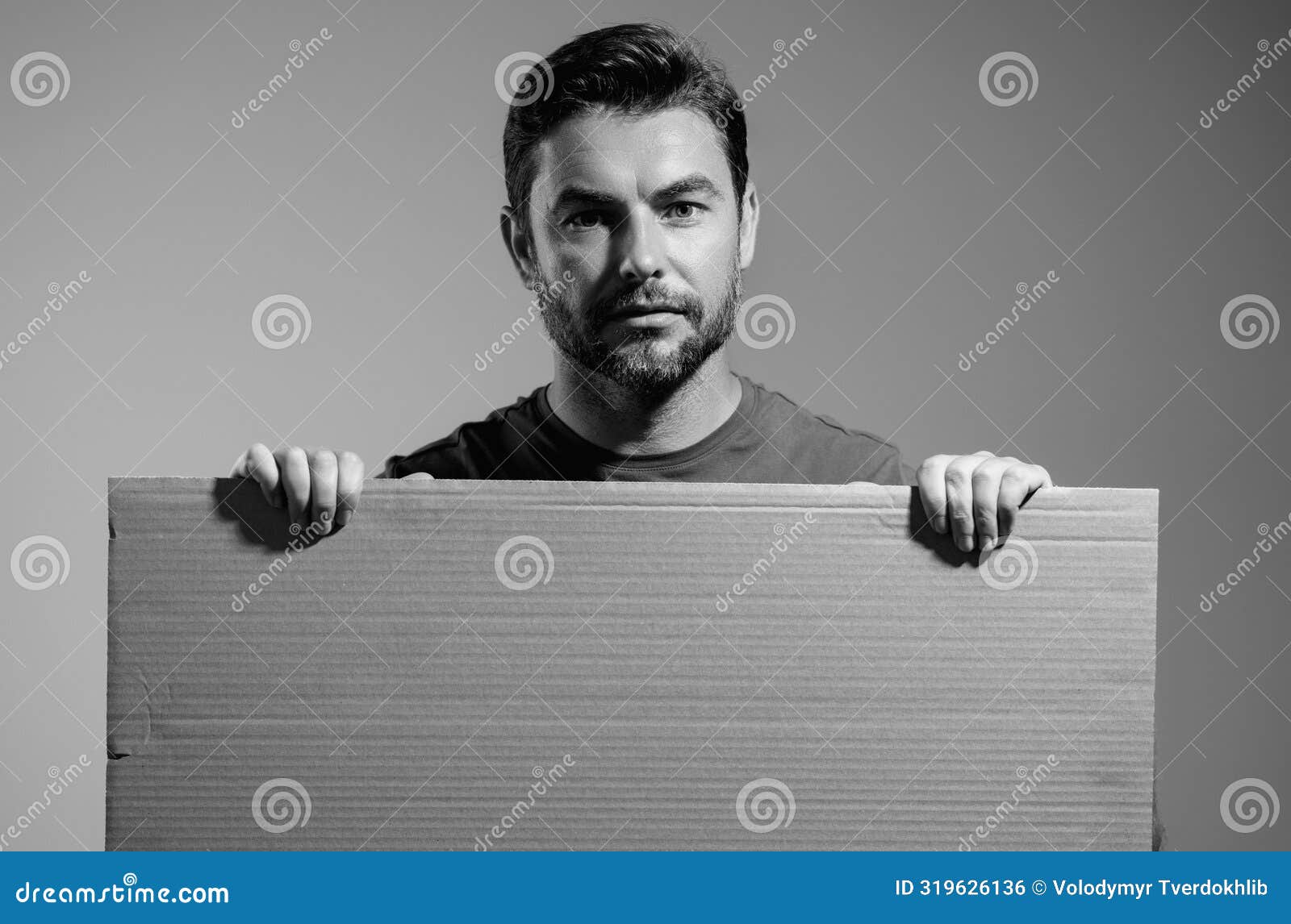 Information Concept. Man with Blank Placard. Demonstrating Copy Space ...