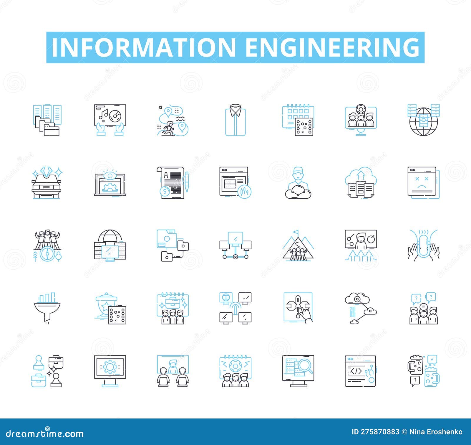 Information Engineering Linear Icons Set. Database, Big Data, Analytics ...
