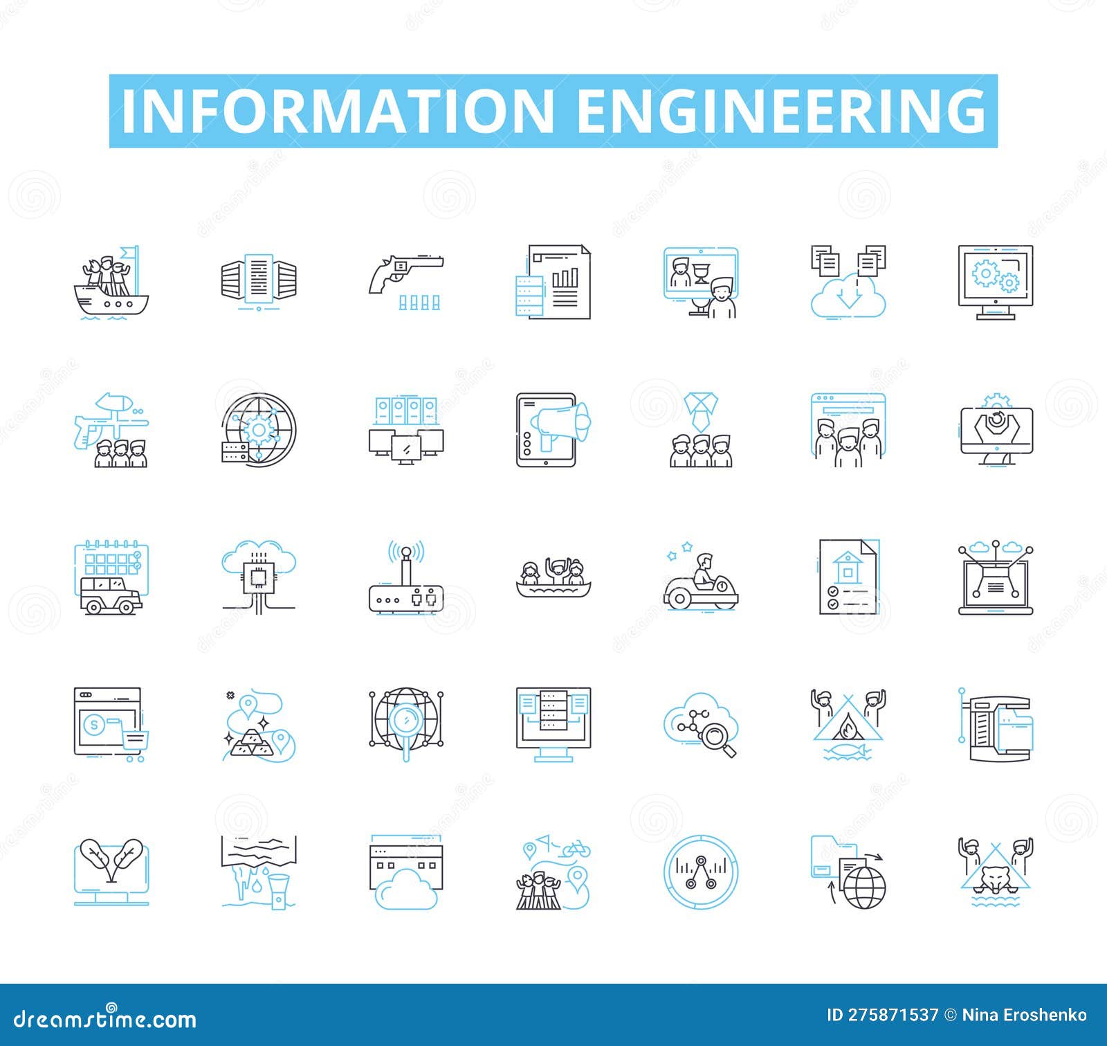 Information Engineering Linear Icons Set Database Big Data Analytics