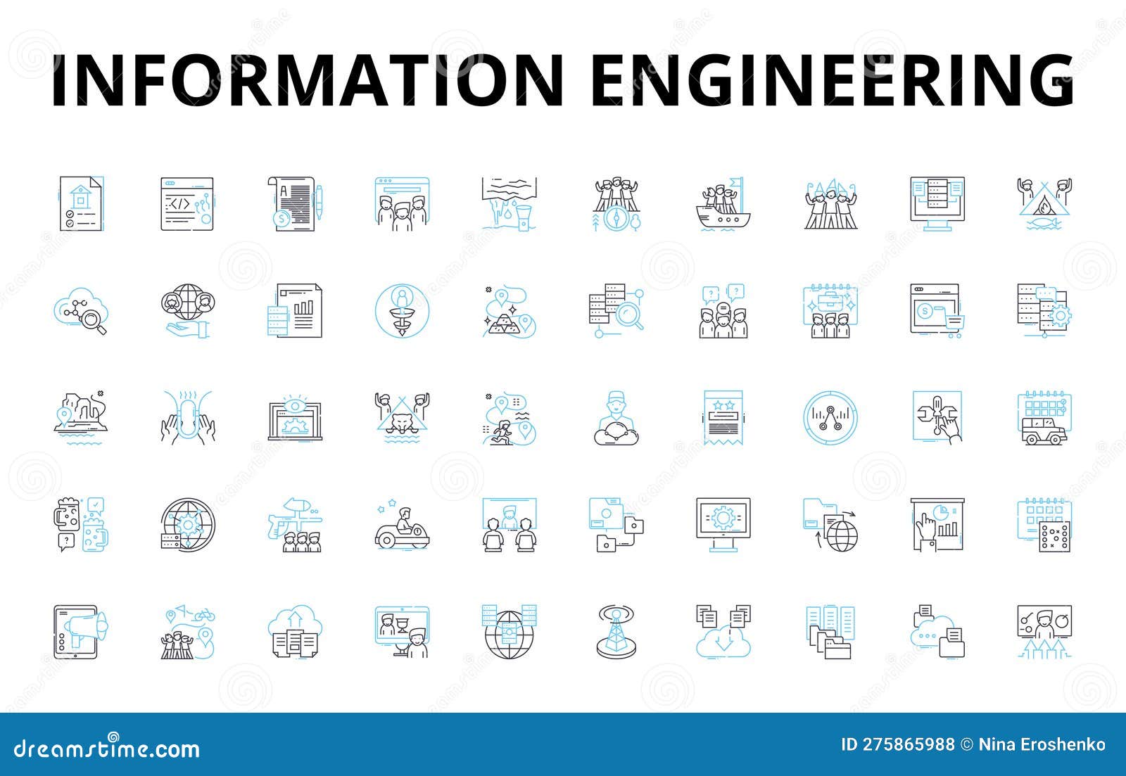 Information Engineering Linear Icons Set. Database, Big Data, Analytics ...