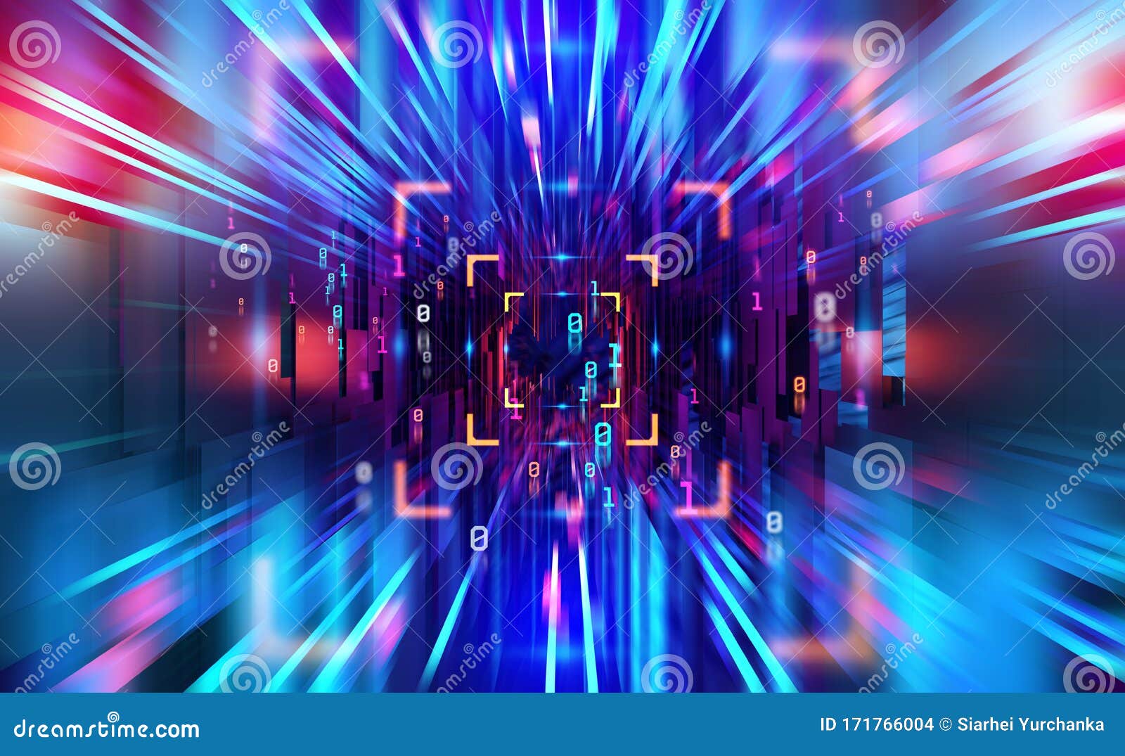 Information Flow in 3D Illustration. Movement in Futuristic Neon ...