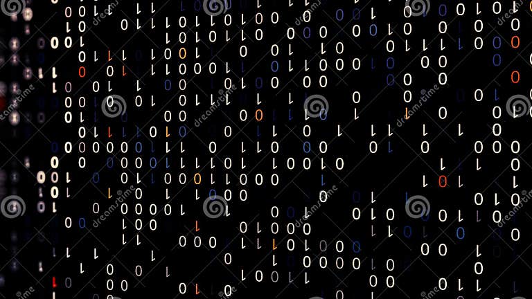 Information Flow, Waves of One and Zero Numbers on Black Background ...