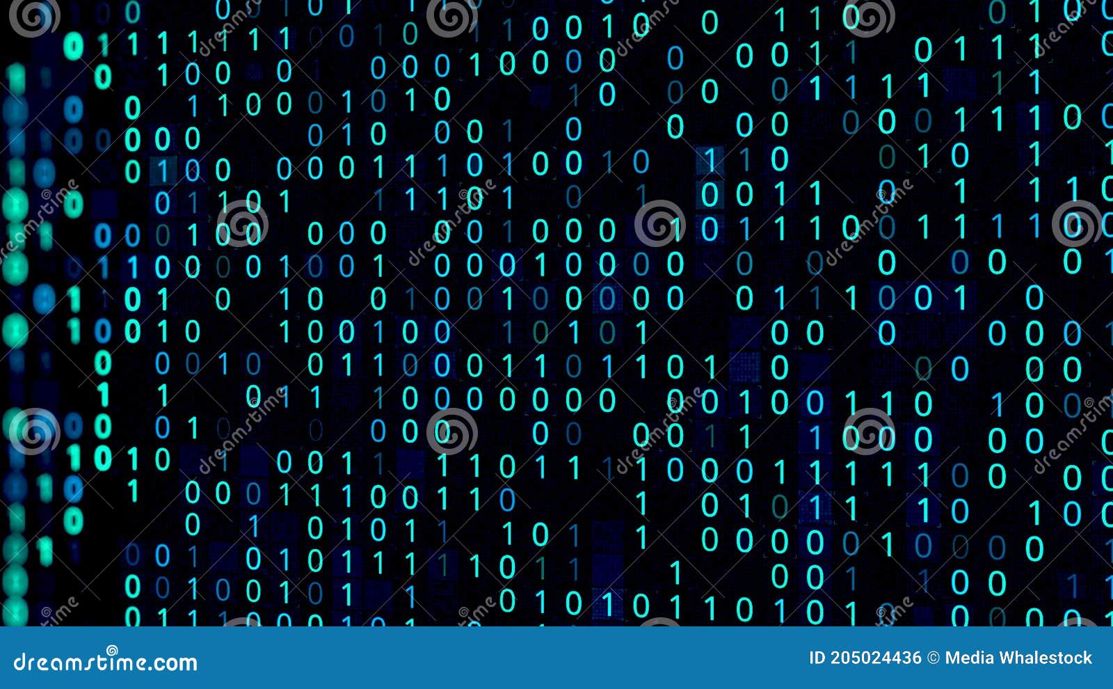 Information Flow, Waves of One and Zero Numbers on Black Background ...