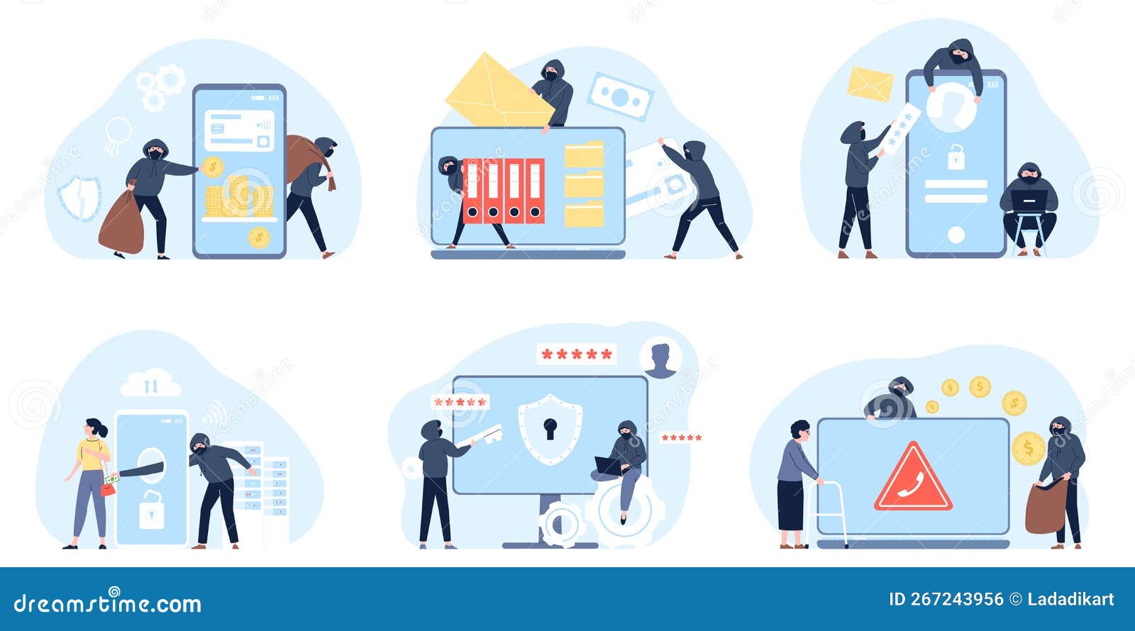 Information Hacking, Security Money and Hacks Computer. Cartoon ...