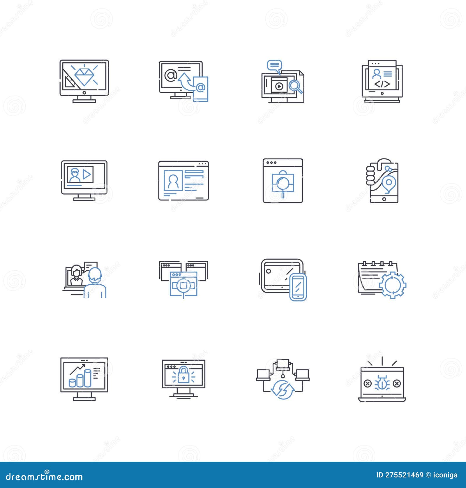 Information Hardware Line Icons Collection Processor Memory Graphics Display Motherboard
