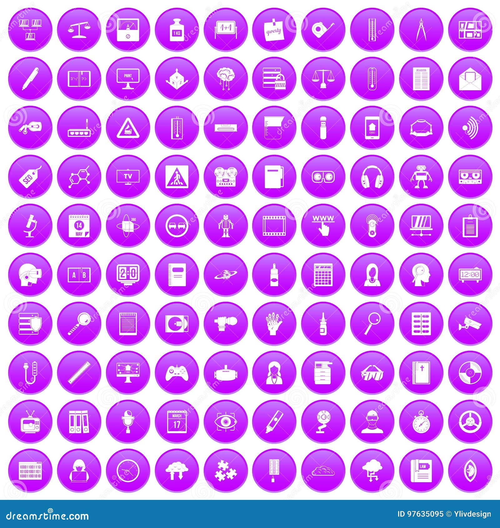 100 Information Icons Set Purple Stock Vector - Illustration of router ...