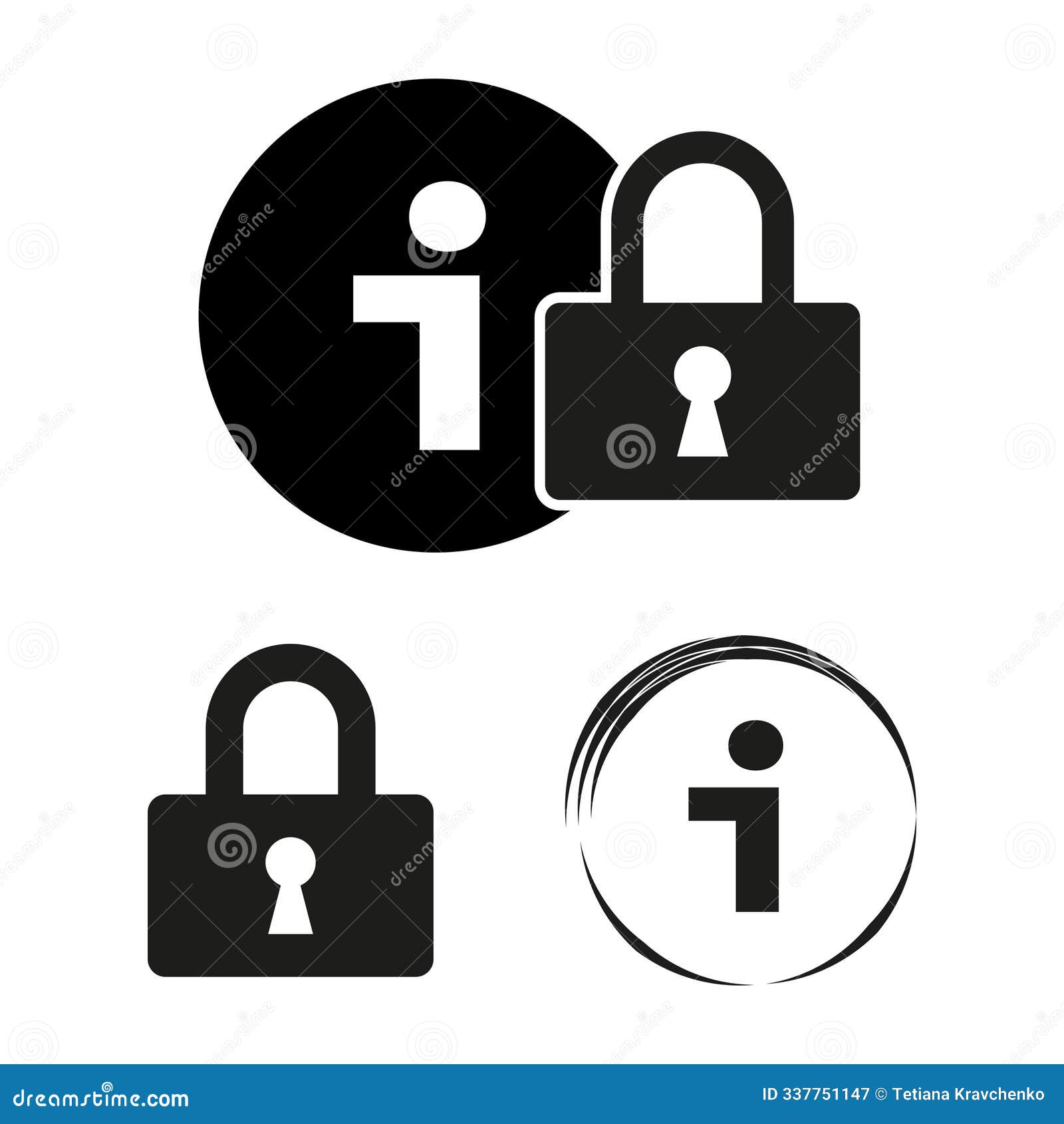 Information and Lock Icons. Abstract Vector Security Symbols. Black and ...