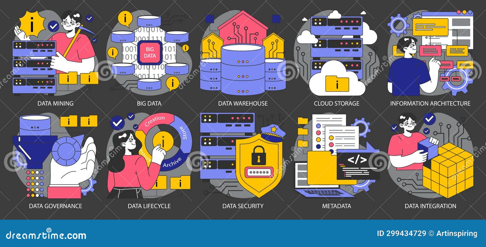 Data Lifecycle Blue Gradient Concept Icon Cartoon Vector ...