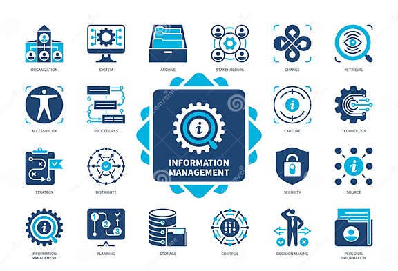 Information Management Solid Icon Set Stock Illustration - Illustration ...
