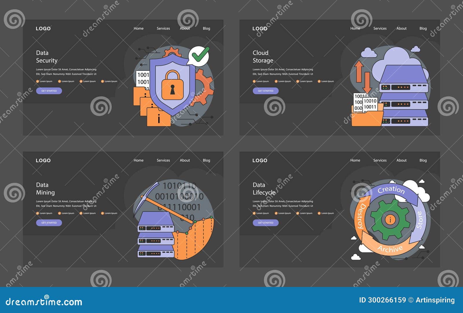 Data Lifecycle Blue Gradient Concept Icon Cartoon Vector ...