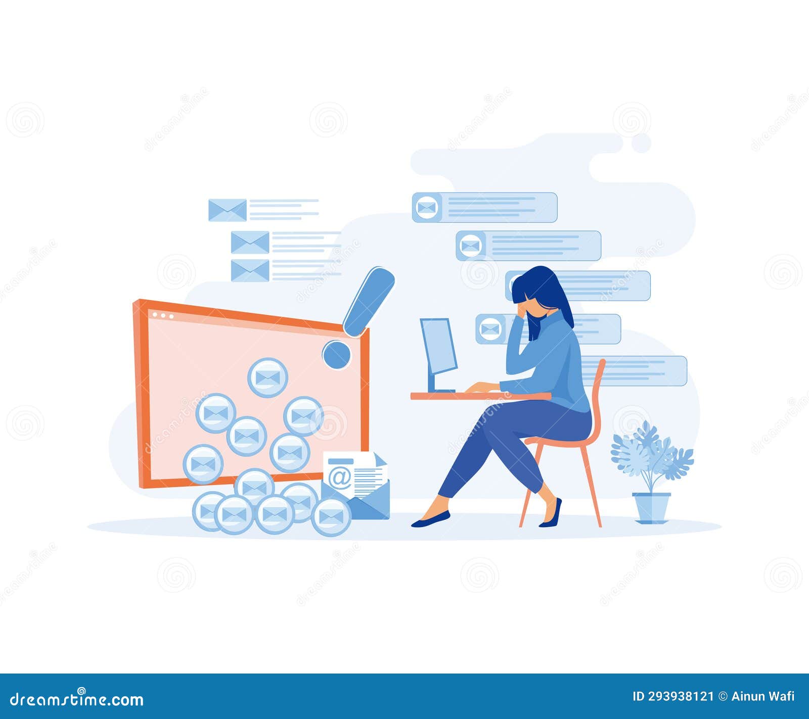 Stressed Person Working On Computer, Vector Cartoon Stick Figure ...