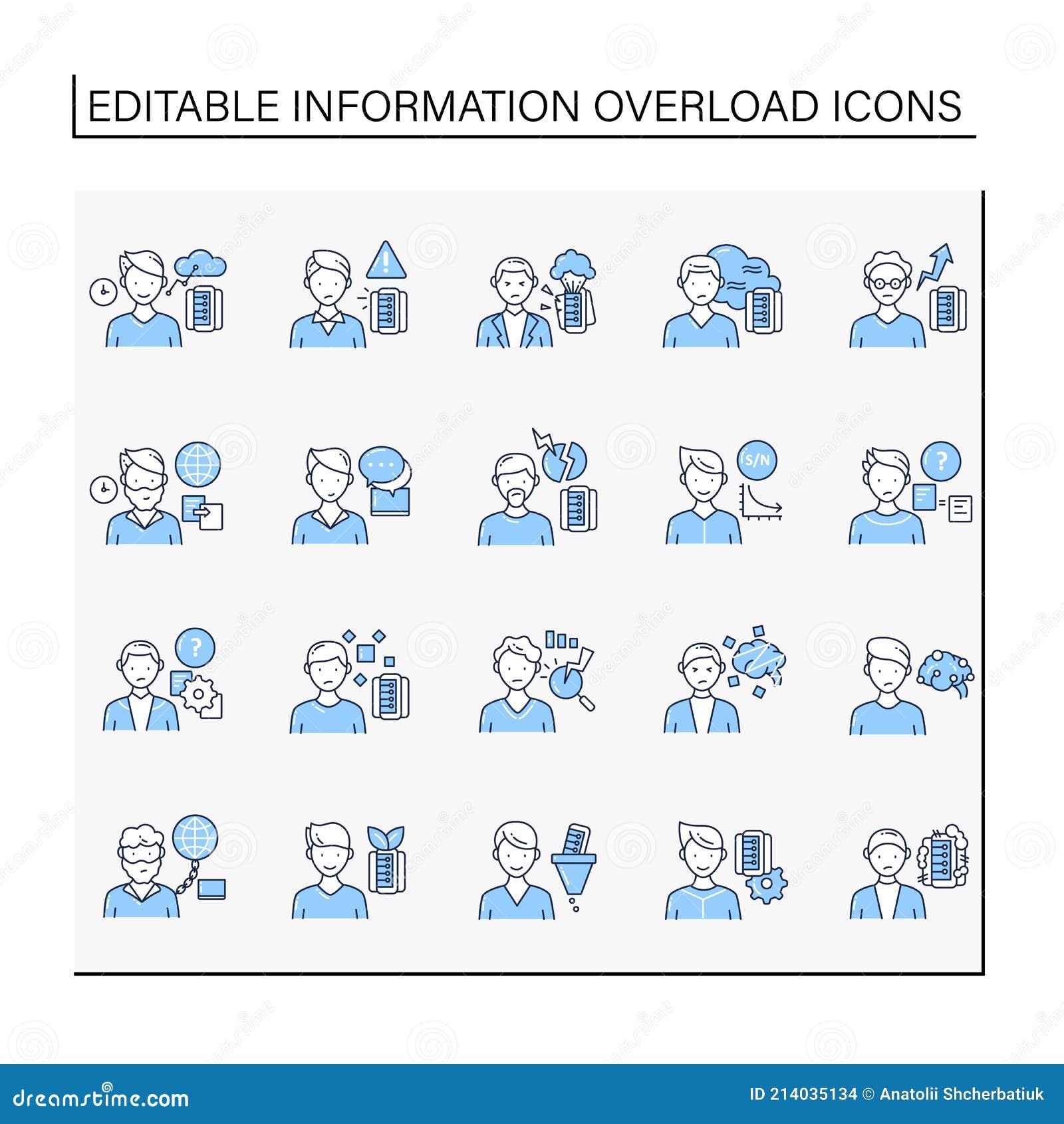 Information Overload Line Icons Set Stock Vector - Illustration of ...