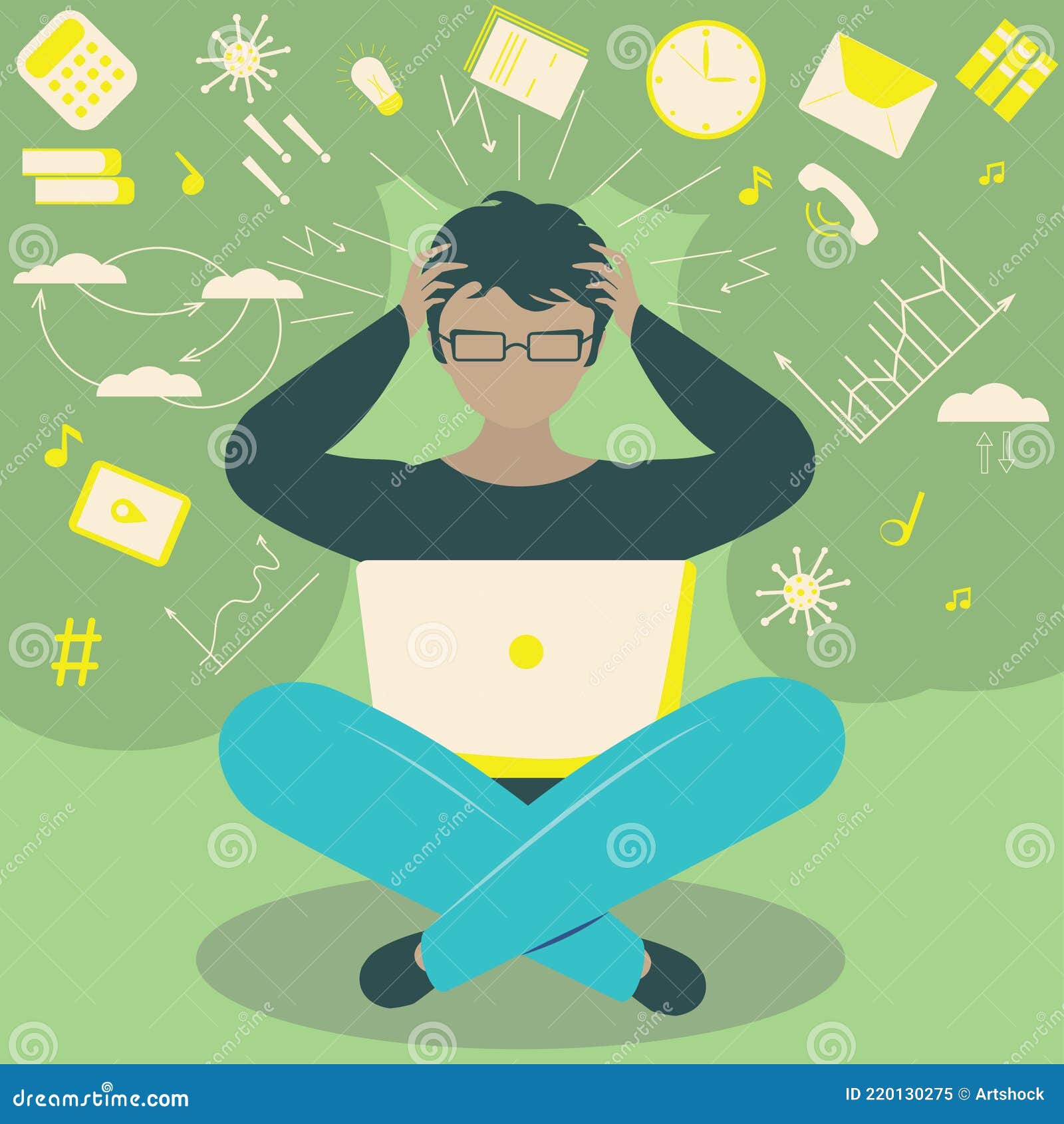Information overload man stock vector. Illustration of burnout - 220130275