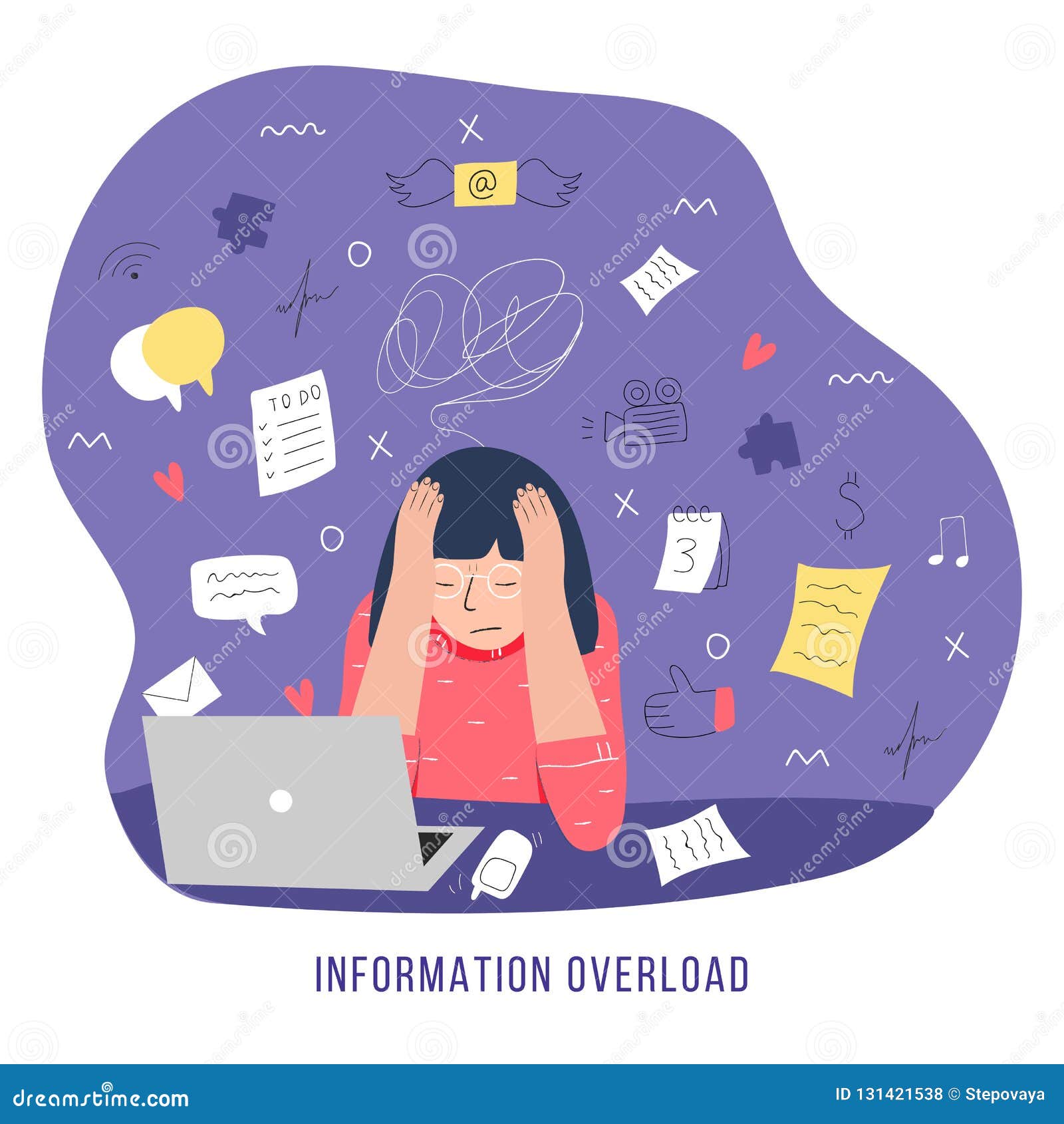 Information Overload and Multitasking Problems Concept. Flat and ...