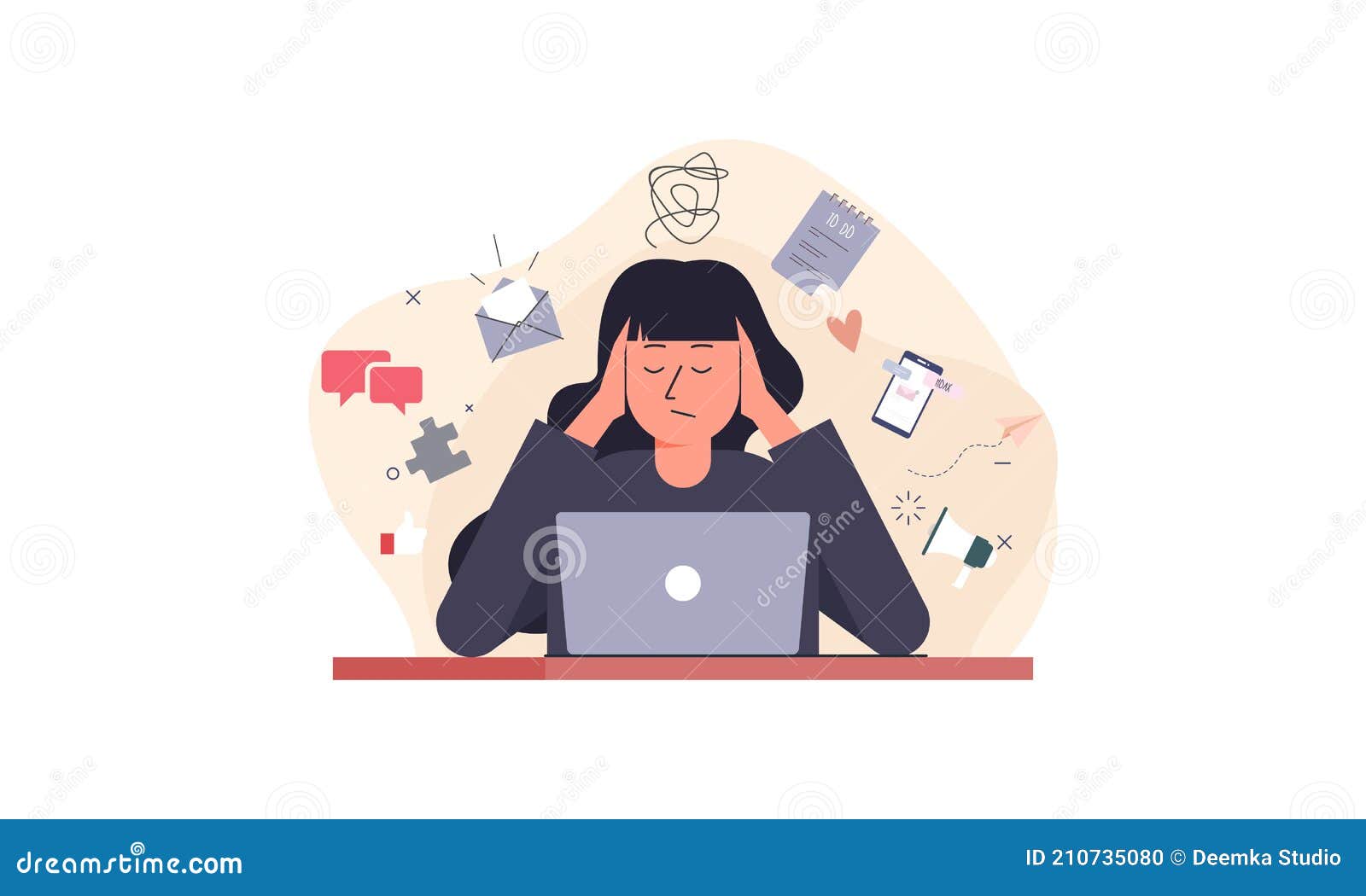 Information Overload and Multitasking Problems Concept Illustration ...