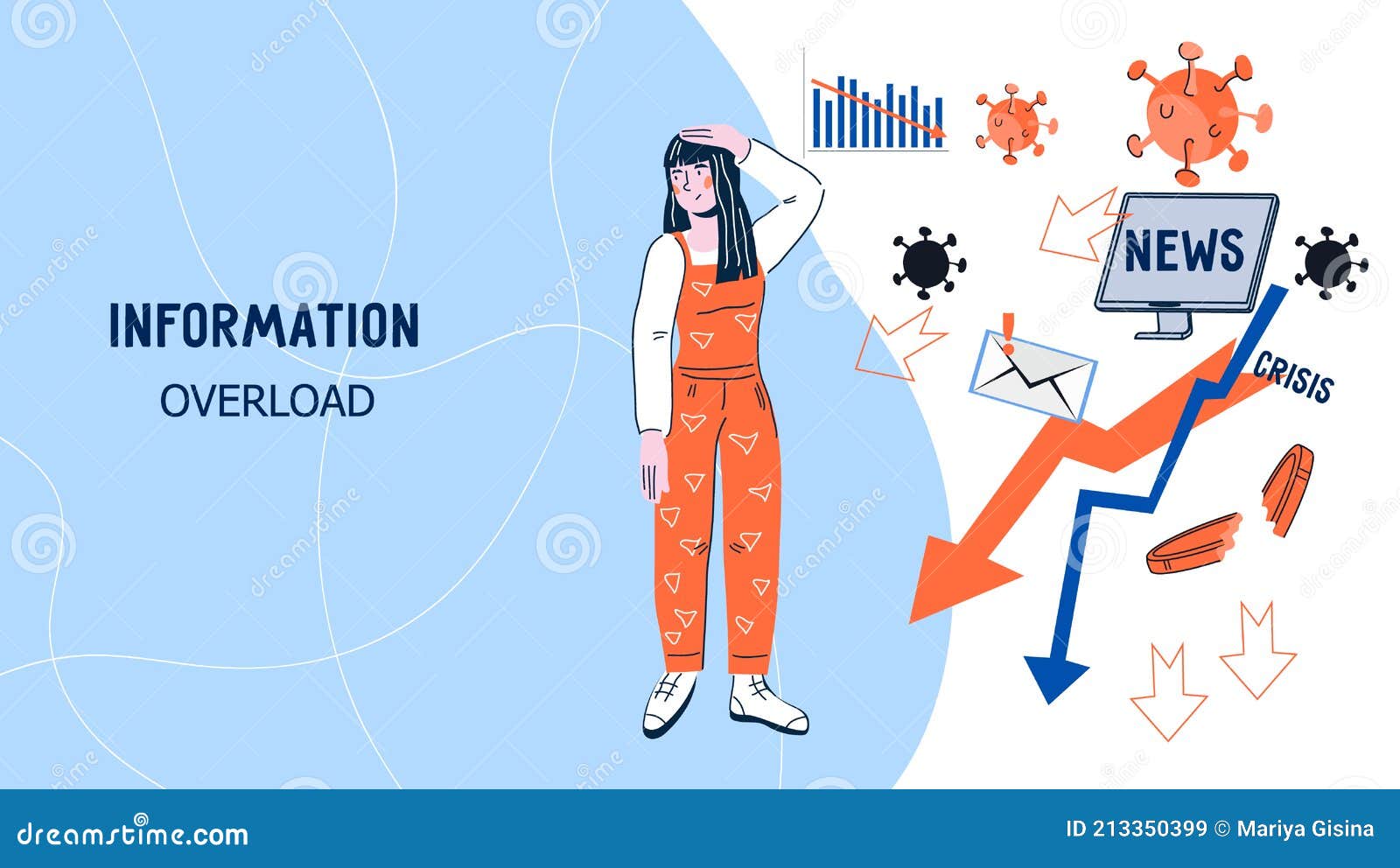 Information Overload Web Banner Interface with Woman Confused about ...