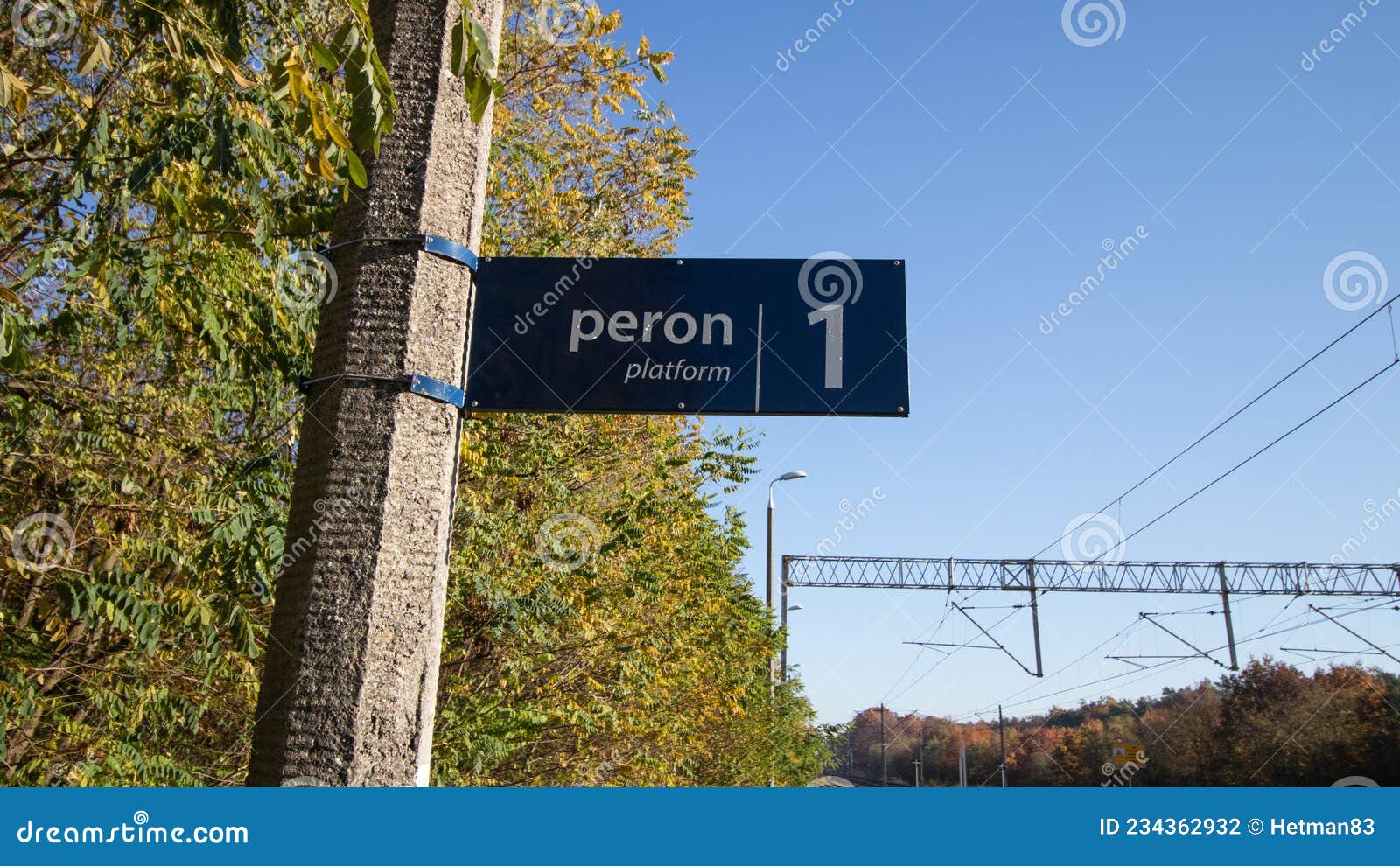 Information on a Pole at the Railway Station - Platform 1. Stock Photo ...