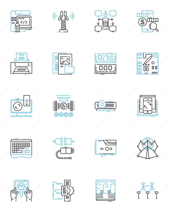 Information Processor Linear Icons Set. Processor, Computer, Data, Software, Algorithm, Storage ...