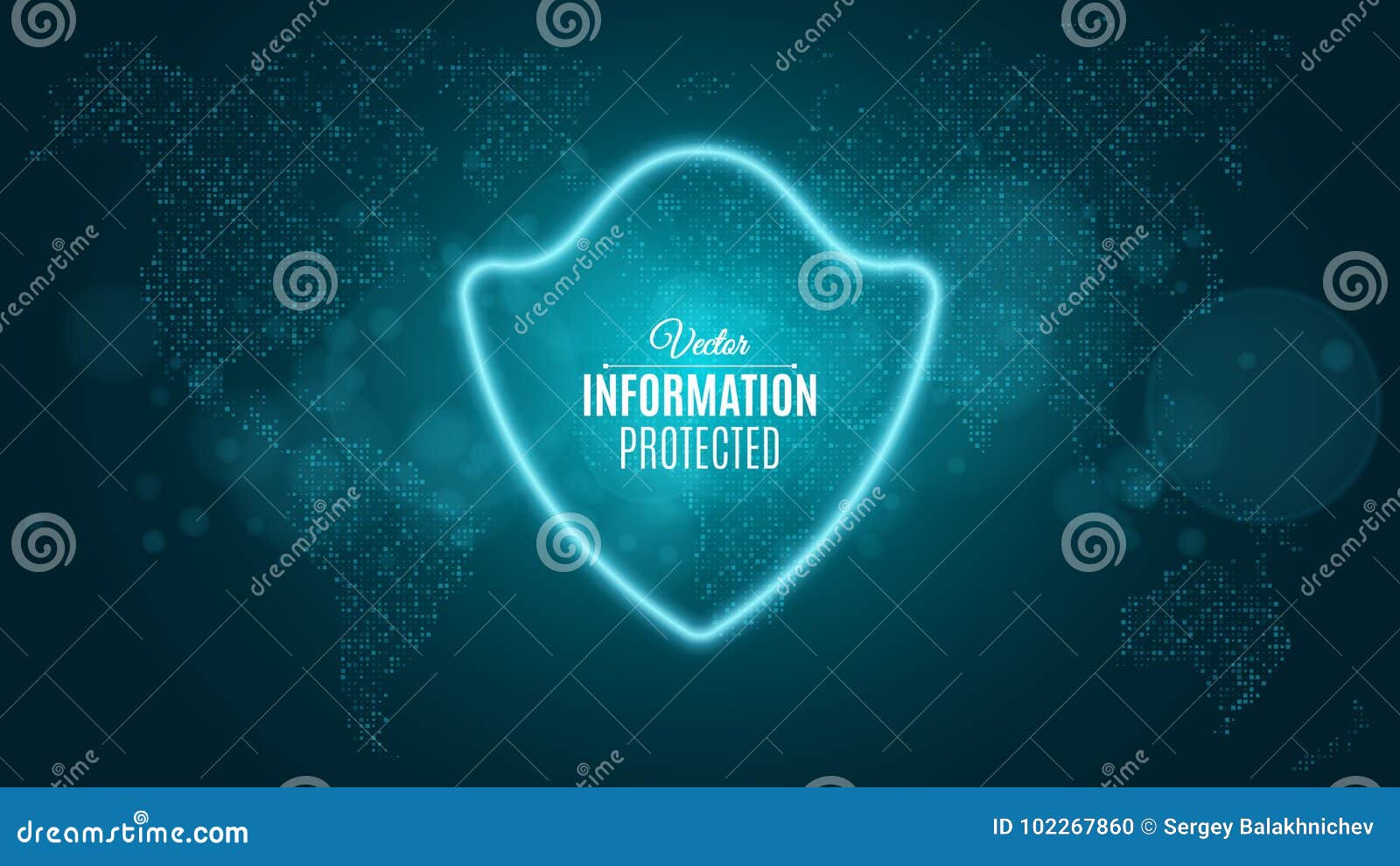 Information is Protected. Blue Glowing Neon Shield. Neon Banner. the ...