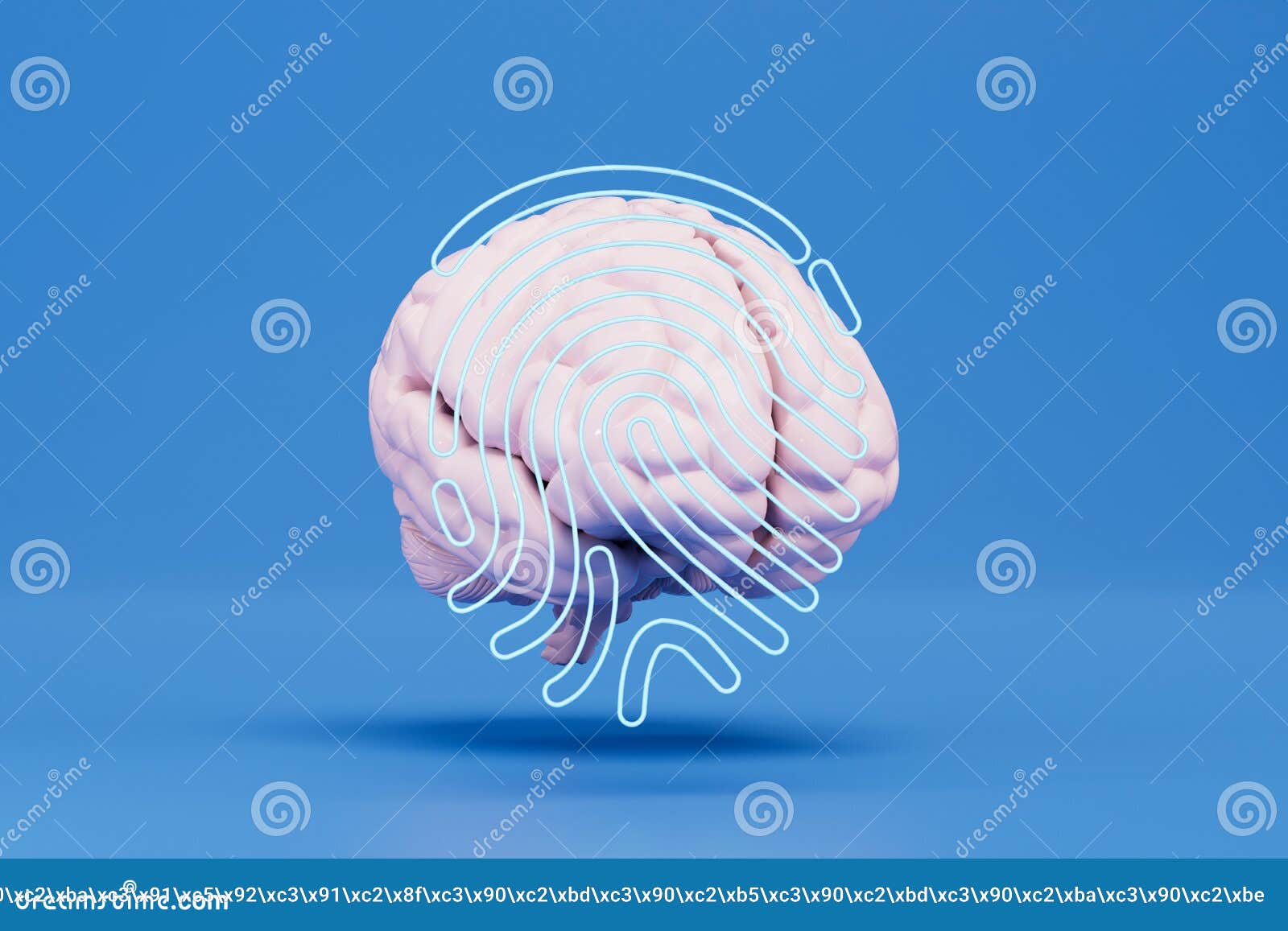 Information Protection. Brain on Which Biometric Imprint on a Blue ...