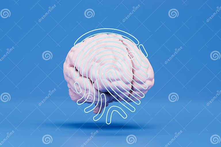 Information Protection. Brain on Which Biometric Imprint on a Blue ...