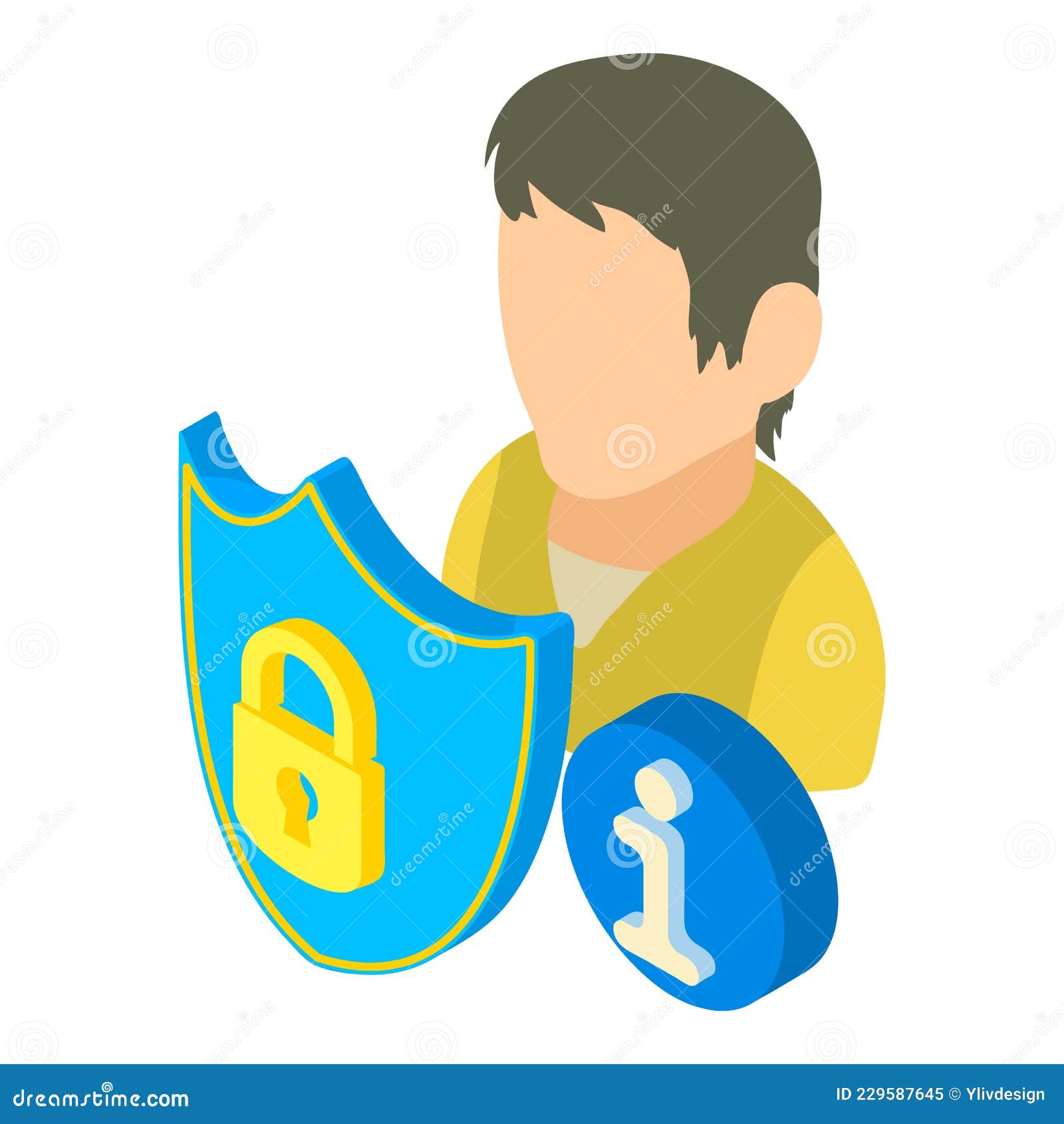 Information Protection Icon Isometric Vector. Man Shield Lock and Info ...