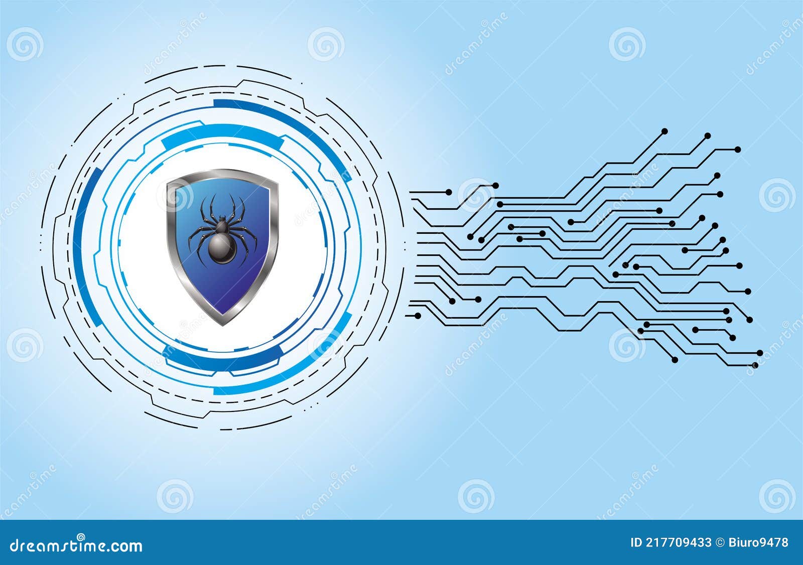 Cyber Security Concept. Spider Symbol, Point Connecting Network on Blue ...