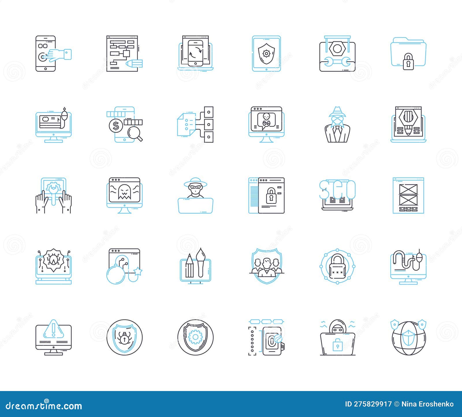 Information Safety Linear Icons Set. Encryption, Firewall, Malware ...