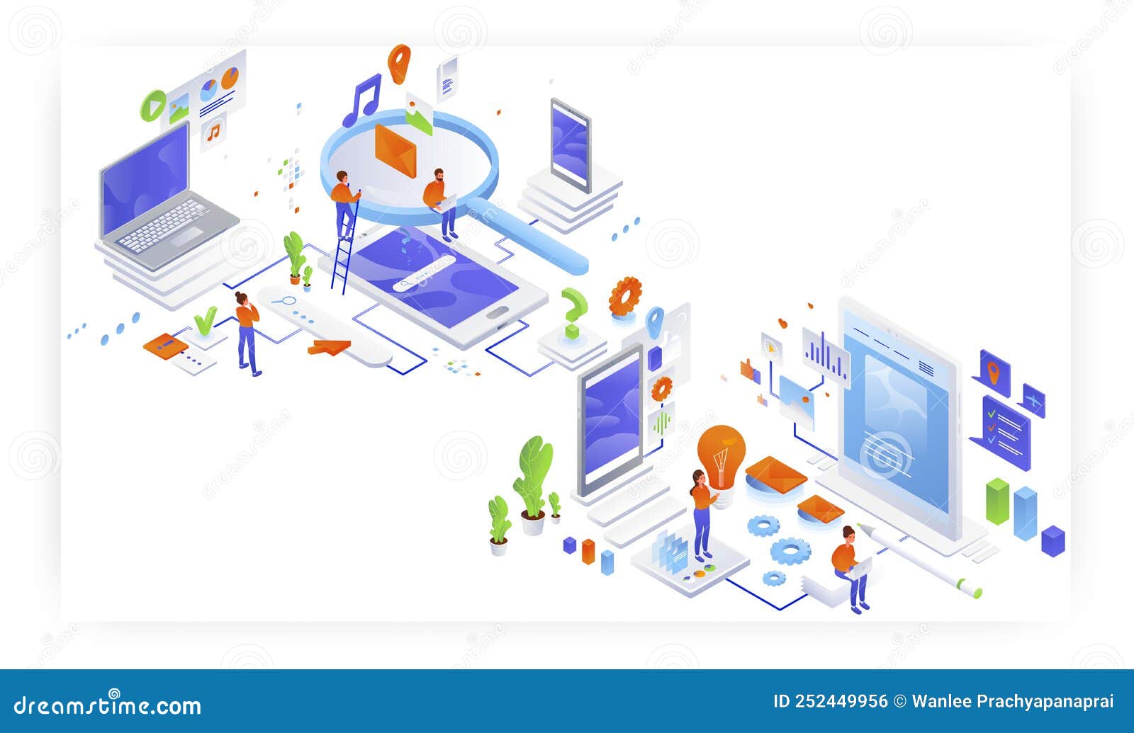 Information Searching and Website Page Content Creation, Flat Vector ...