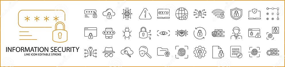 Information Security Icon Set in Line Style. Stock Vector - Illustration of network, sketch ...