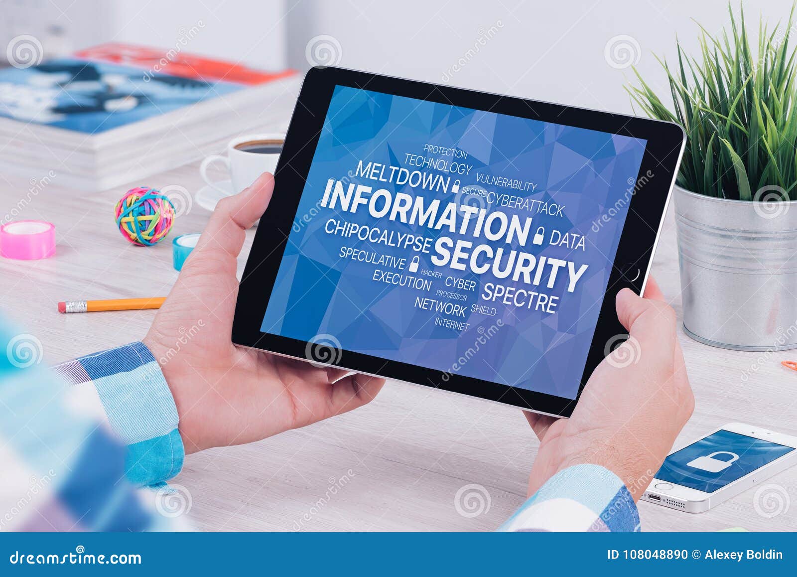 Information Security Concept on Digital Tablet Pc in Male Hands Stock ...