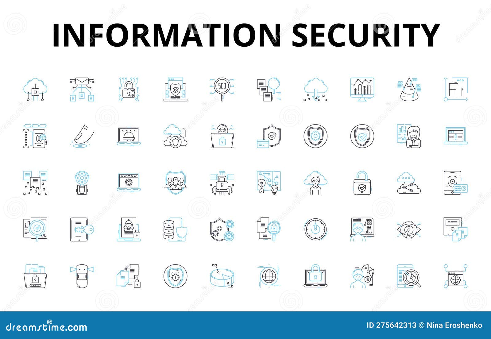 Information Security Linear Icons Set Encryption Firewall Authentication Malware Hacking