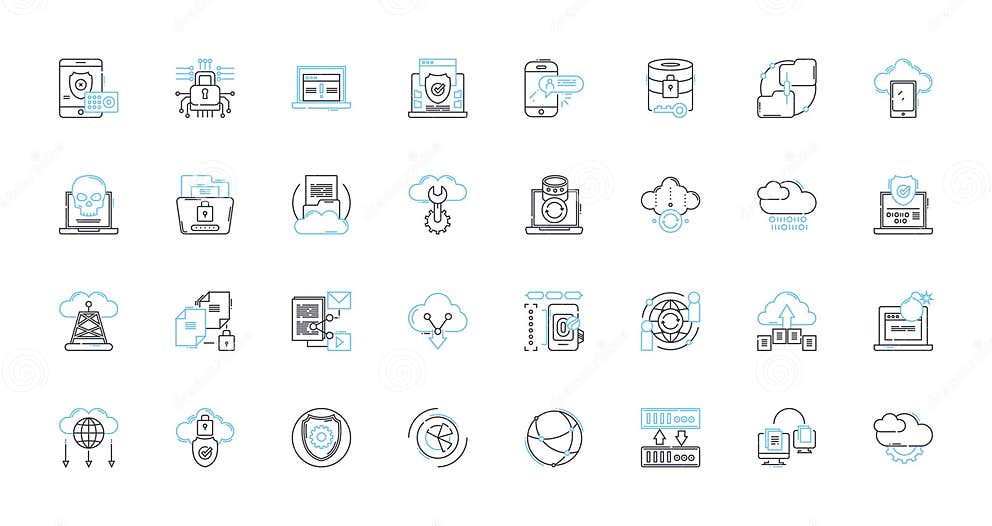 Information Security Linear Icons Set. Encryption, Firewall, Malware ...