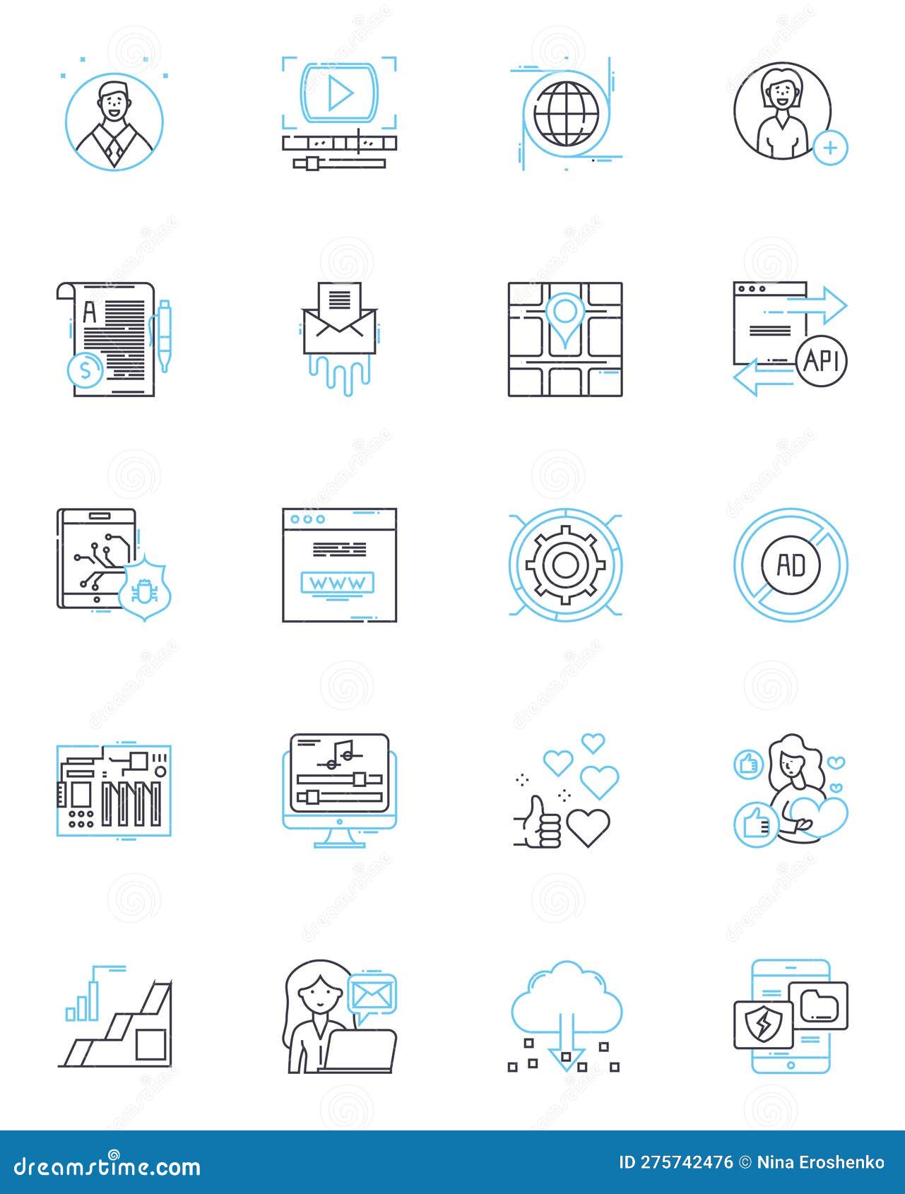 Information Sharing Linear Icons Set. Collaboration, Transparency ...