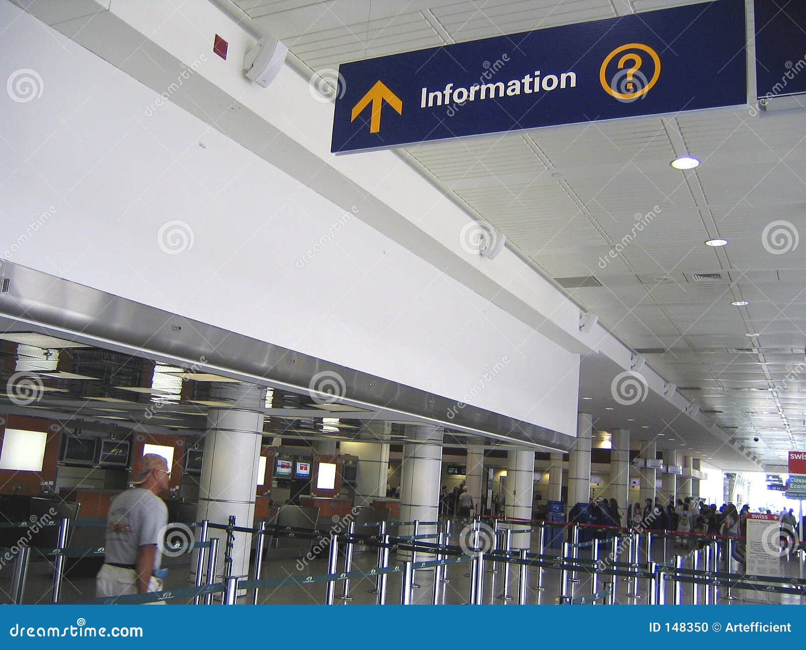 Information Sign and Baggage Checking at Airport Stock Photo - Image of ...